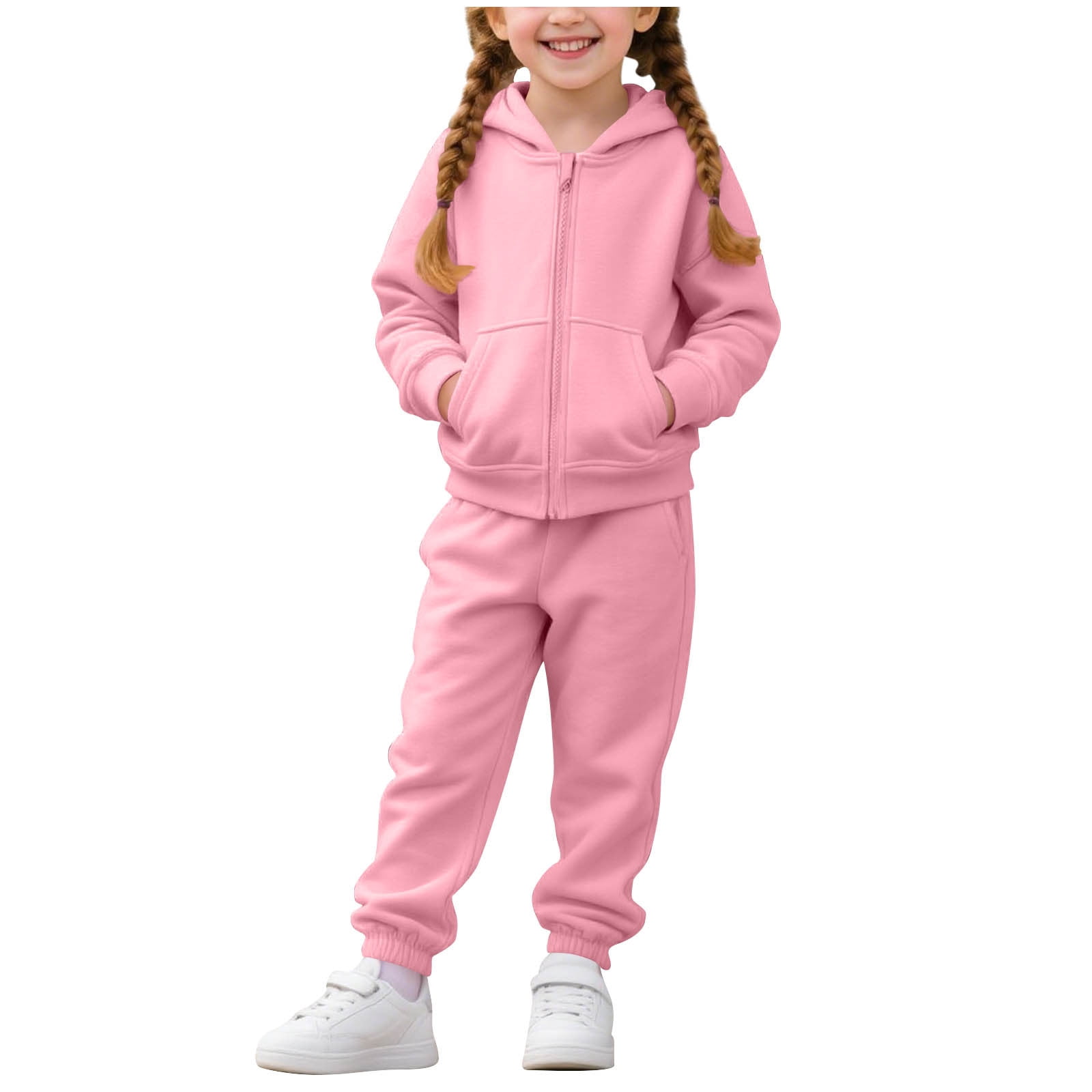 dazeni Toddler Girls Preppy Sweatsuit Set 2 Piece Cotton Outfits Solid ...