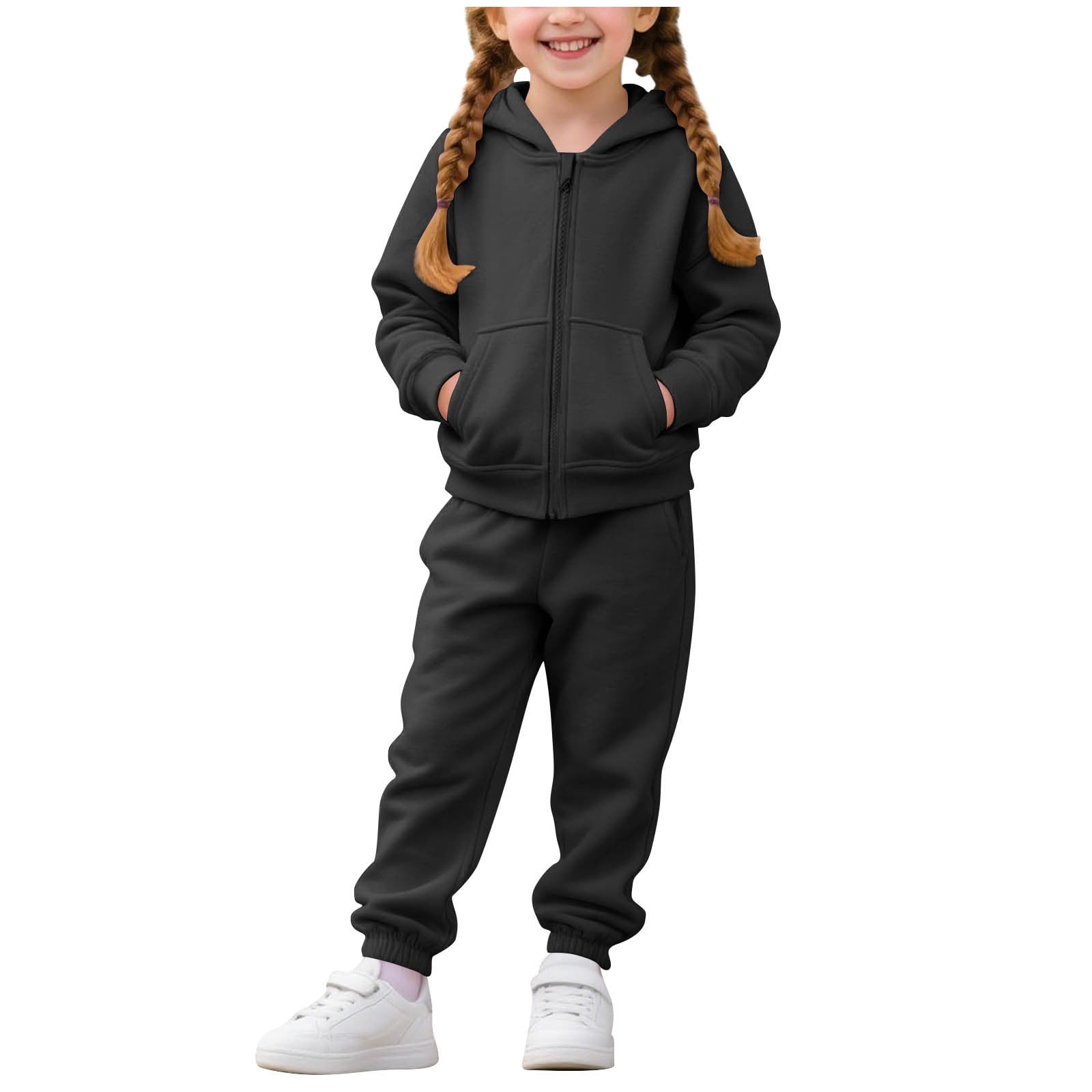 dazeni Toddler Girls Preppy Sweatsuit Set 2 Piece Cotton Outfits Solid ...