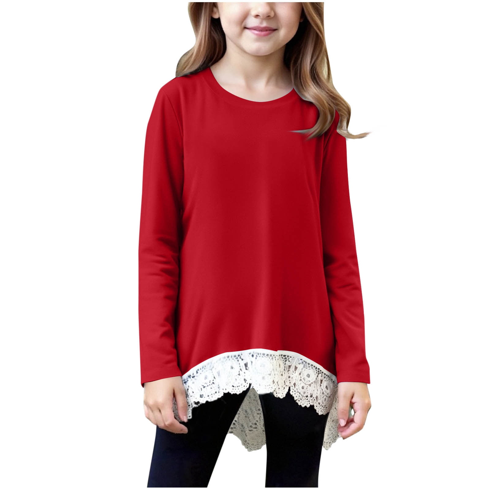 dazeni Tween Girls Tunic Tops Trendy Lace Trim Hem Flowy Casual Dressy ...