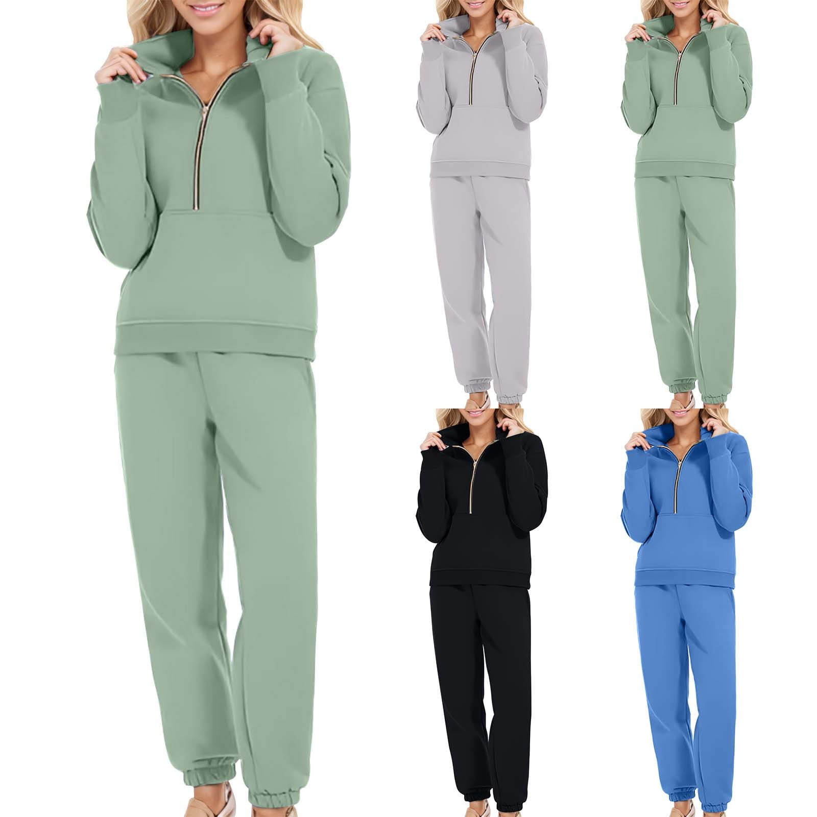 dazeni Women 2 Piece Plus Size Sweatsuits Long Sleeve Pullover Jogger ...