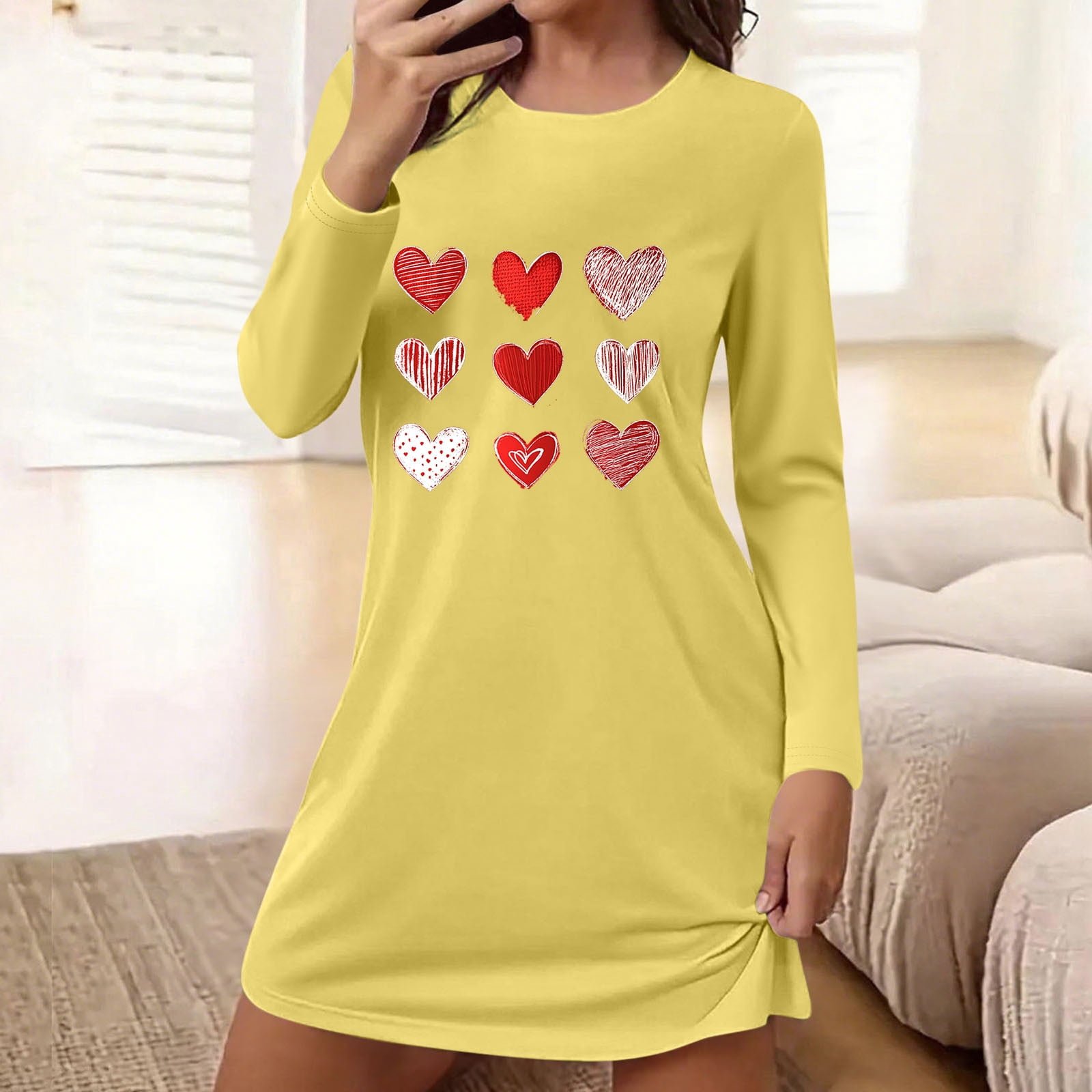 dazeni Women Cute Heart Sleepshirt Dress Comfortable Holiday Nightshirt ...