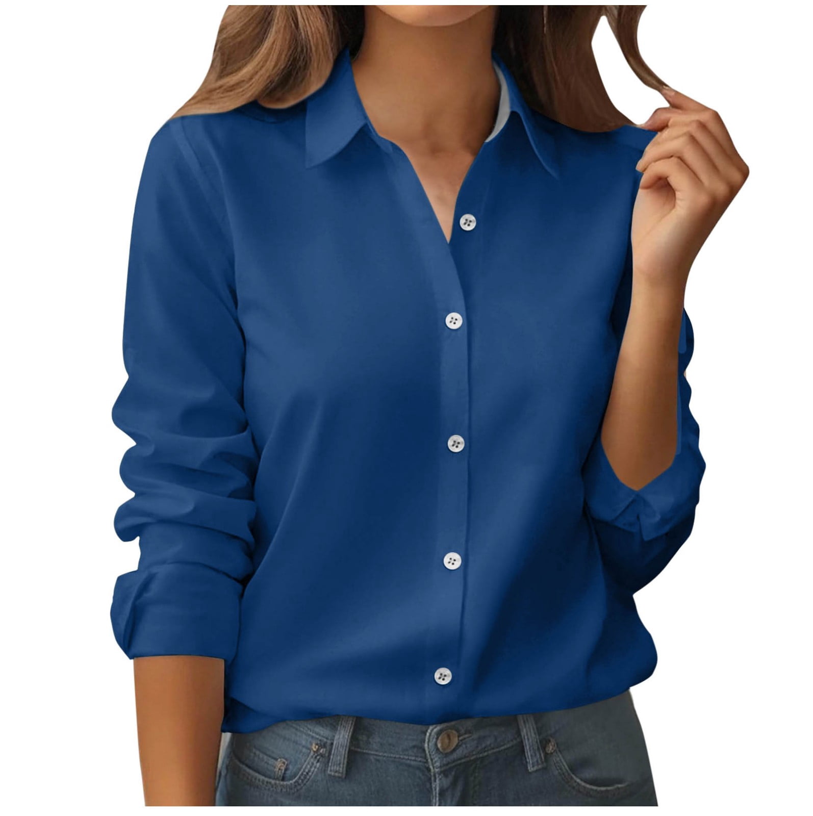 dazeni Women's Button Down Shirts Causal Collared Blouses Work Office ...