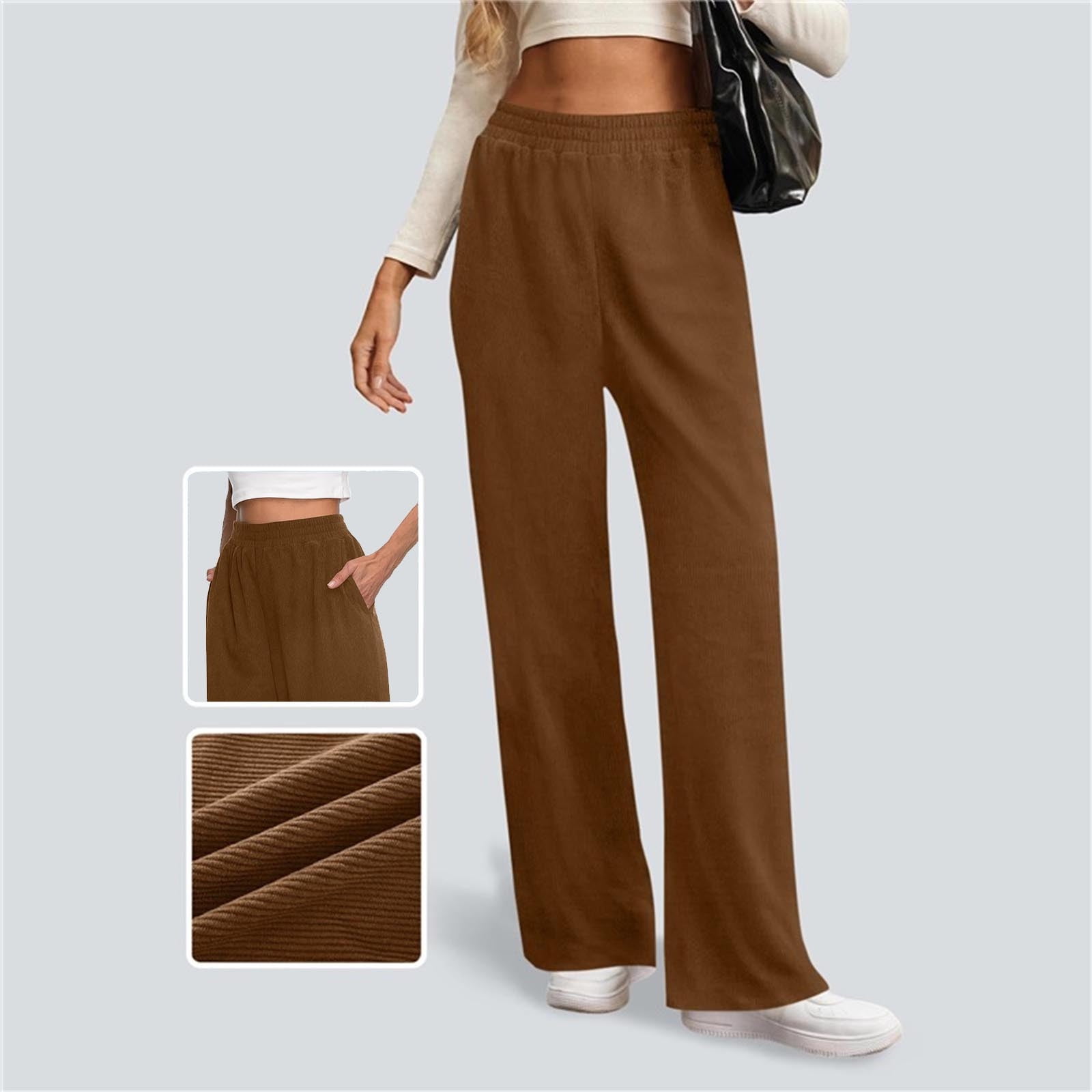 dazeni Women's Corduroy Pants Casual High Waisted Baggy Straight Leg ...