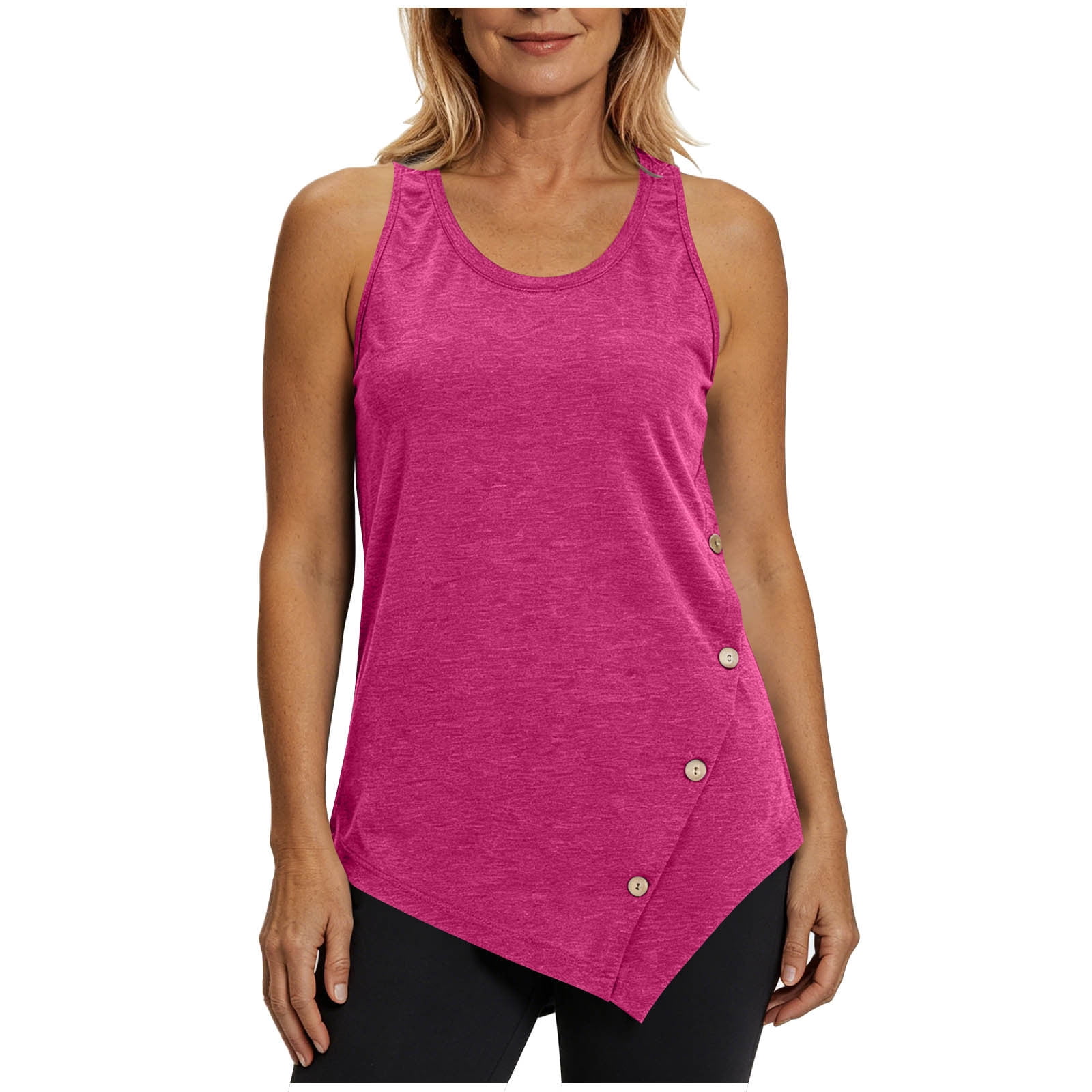 dazeni Womens Casual Basic Tank Tops Asymmetrical Hem Button Sleeveless ...