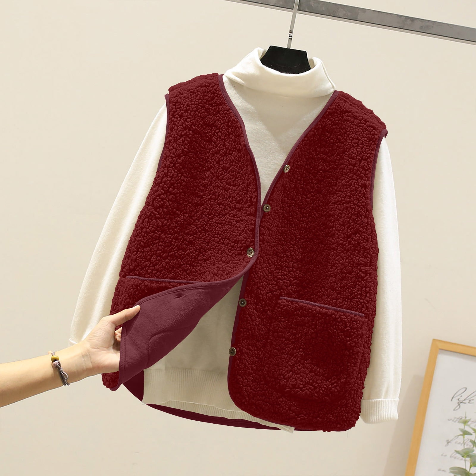 dazeni Womens Fall Winter Polar Fleece Vest Trendy Sleeveless Sherpa ...