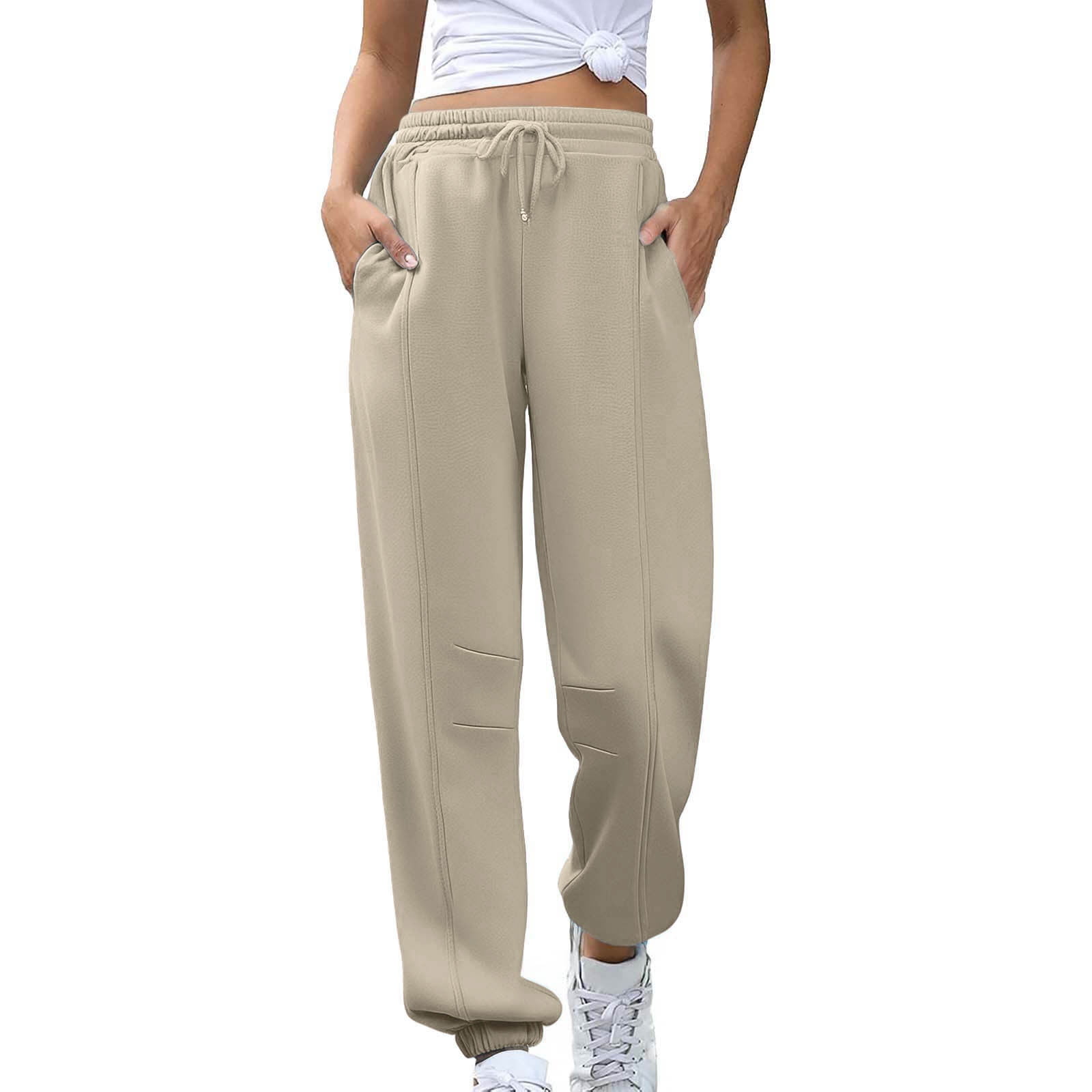 dazeni Womens High Waisted Sweatpants Ribbed Cuff Sweatpants Women ...