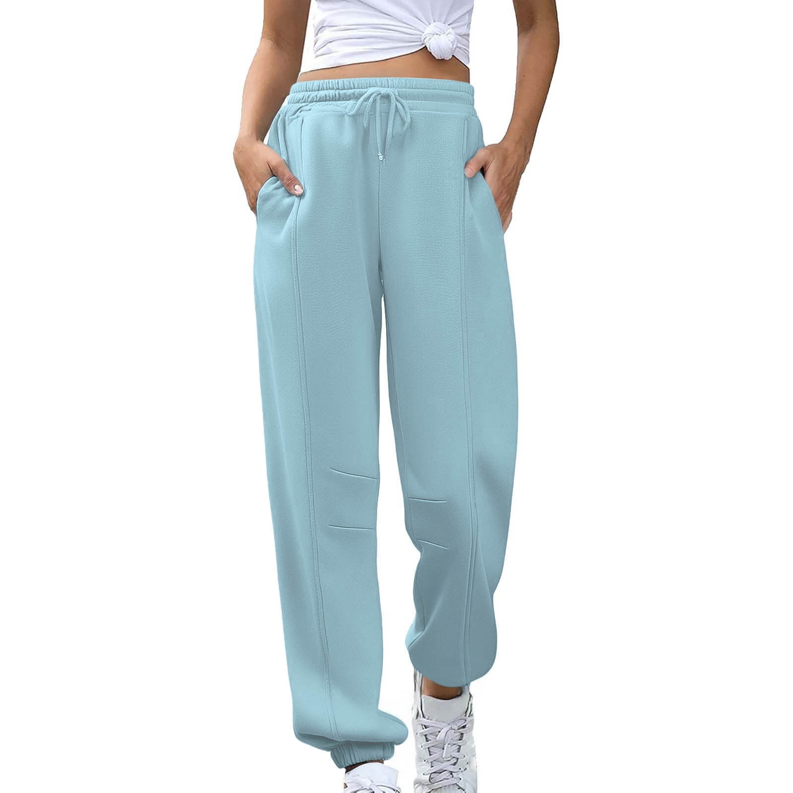 dazeni Womens High Waisted Sweatpants Ribbed Cuff Sweatpants Women ...