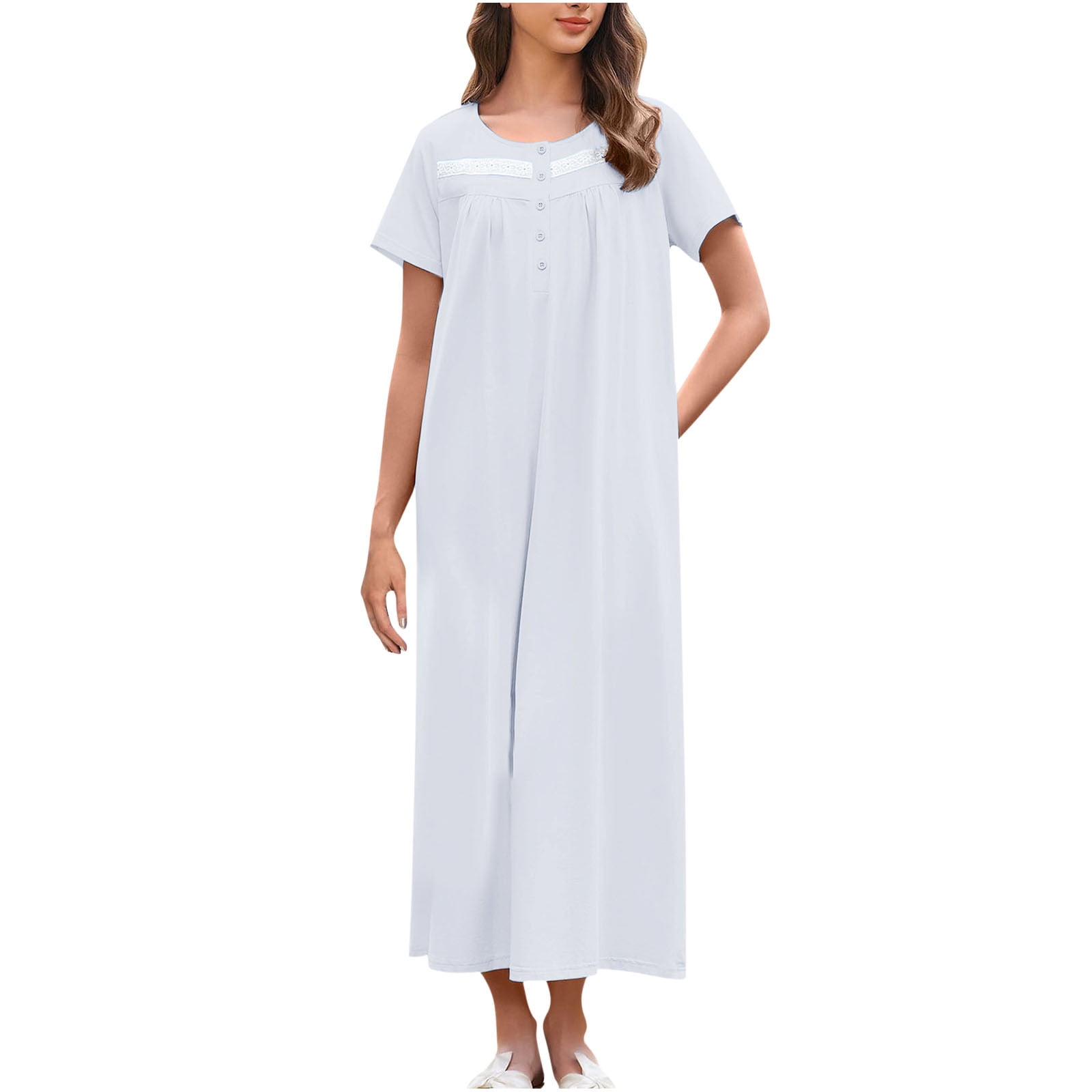 dazeni Womens Nightgown Soft Sleepwear Pleated Sleepshirt Sleep Dress ...