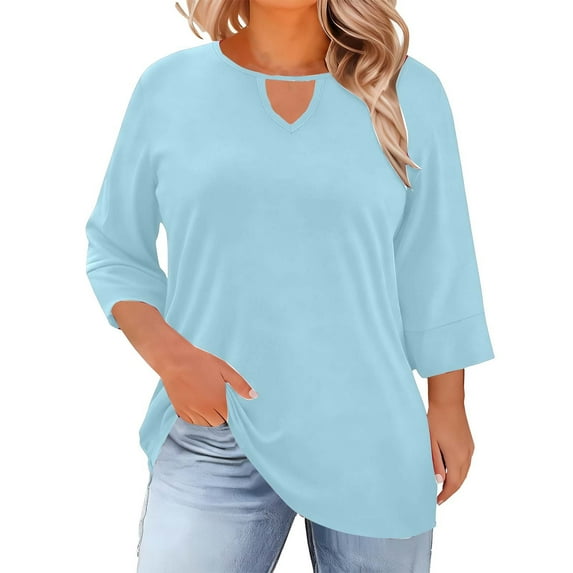 dazeni Womens Plus Size Tunic Top Hallow out Crewneck Shirts Solid ...