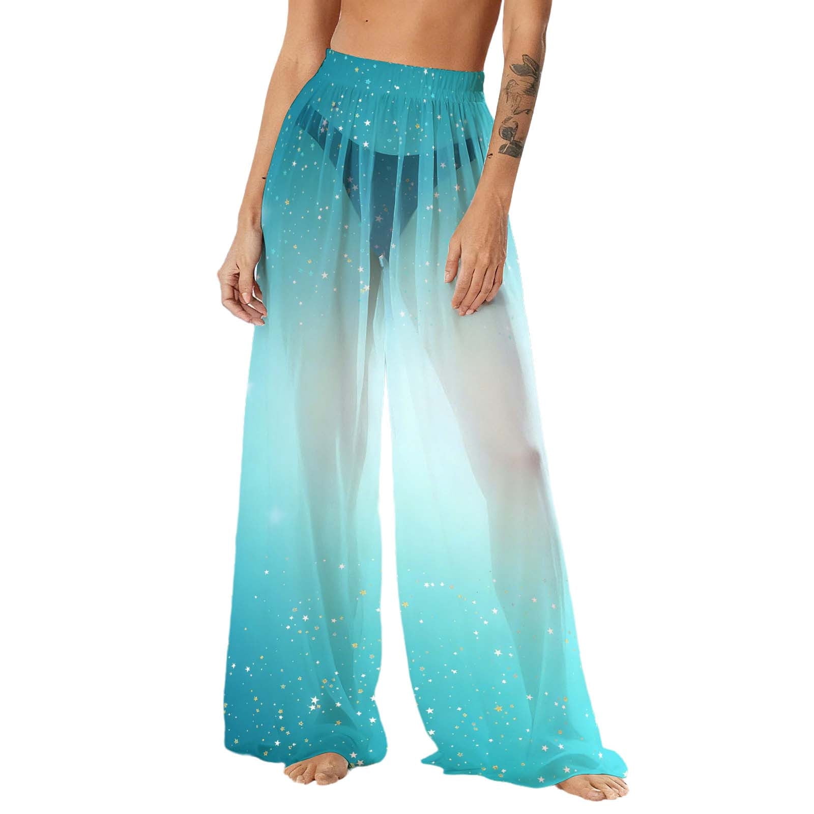 dazeni Womens Summer Boho Cover up Pants Sun Protection Sheer Mesh ...