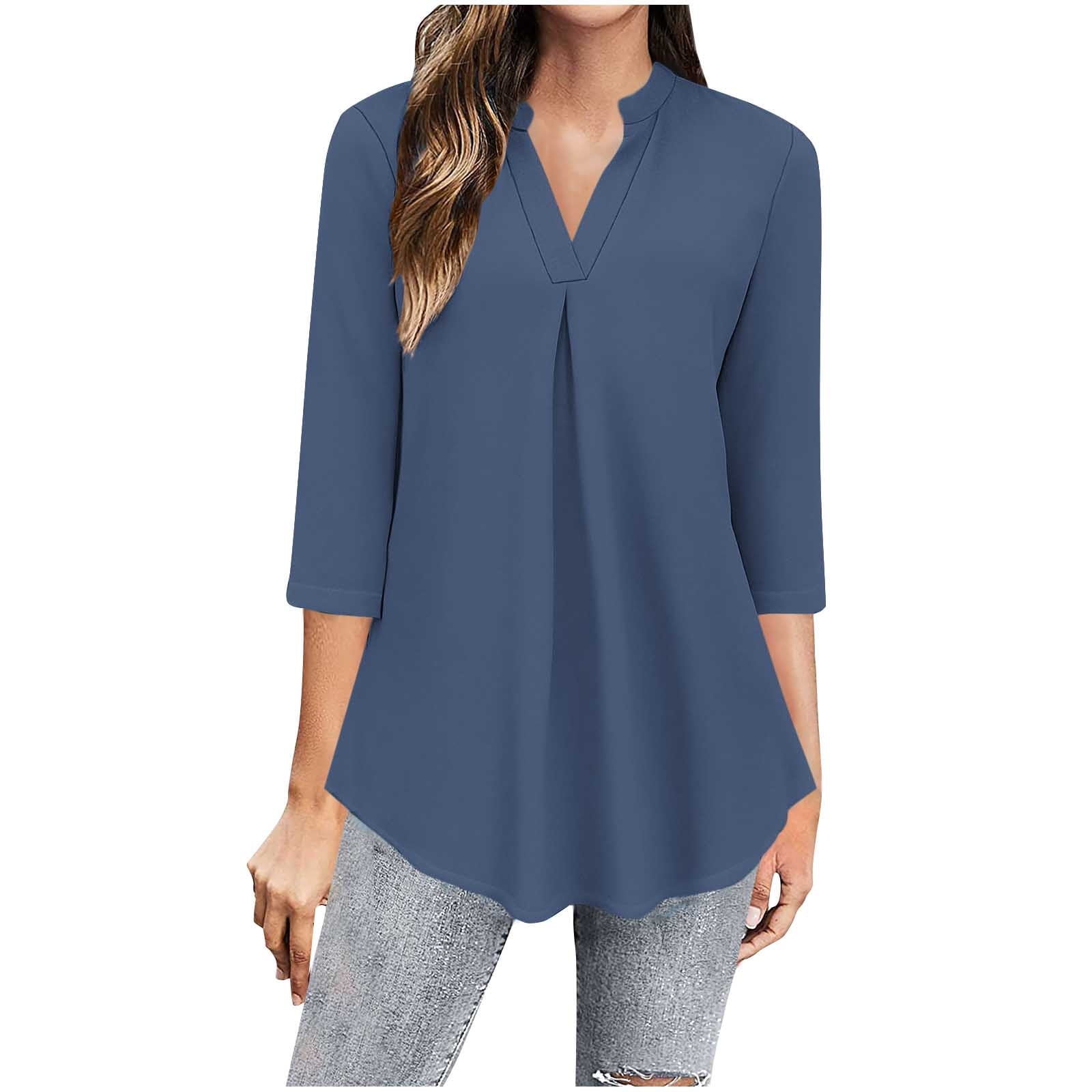dazeni Womens Tunic Tops 3/4 Length Sleeve Blouses Loose Dressy Casual ...
