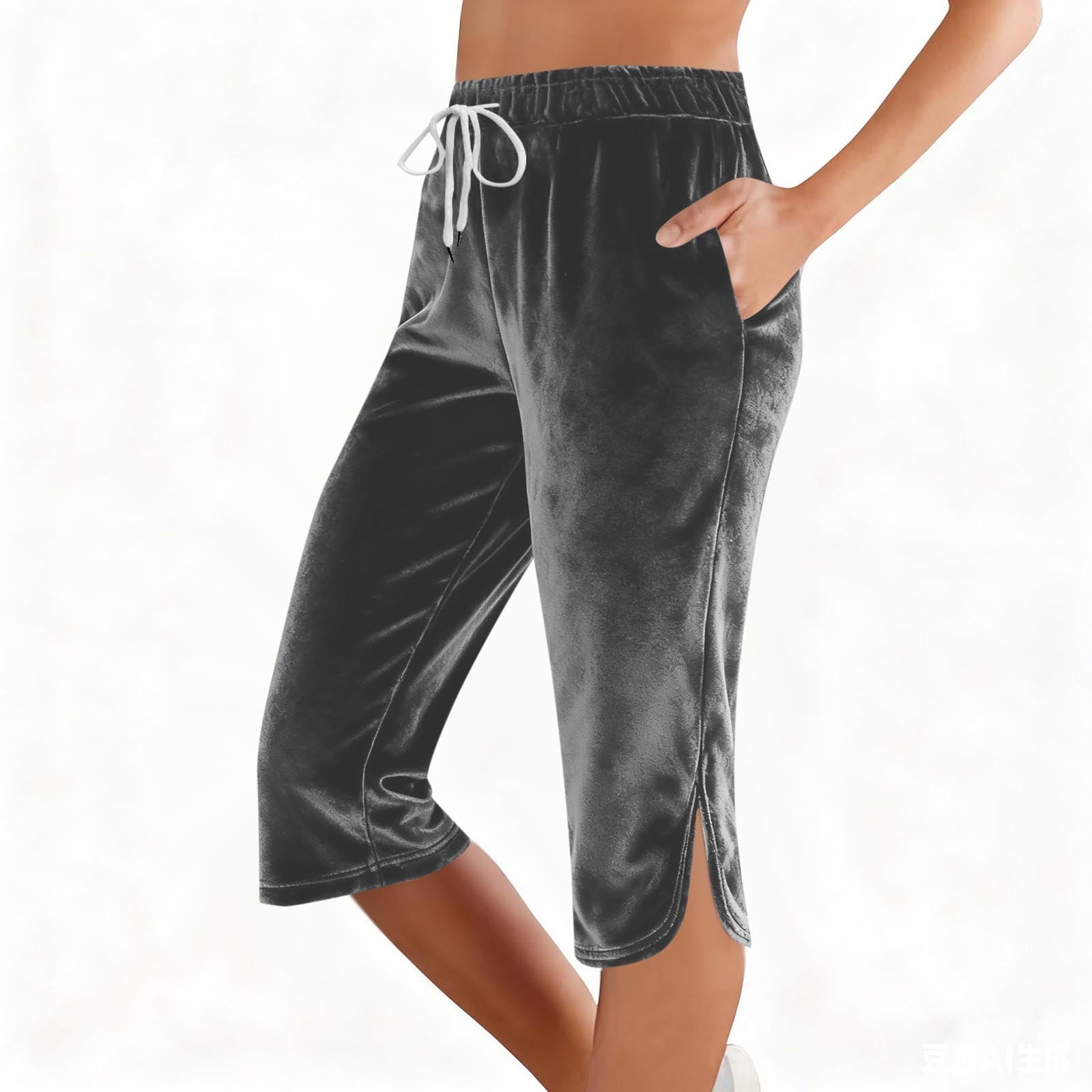 dazeni Womens Velvet Capri Sweatpants Fashion Solid Color High Waisted ...