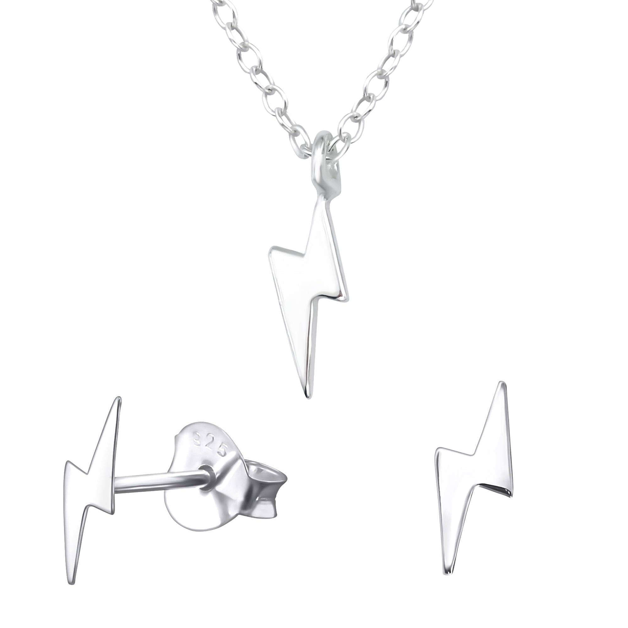 DB Deadbeat Lightning Bolt 925 Silver Necklace & Matching Ear Studs ...