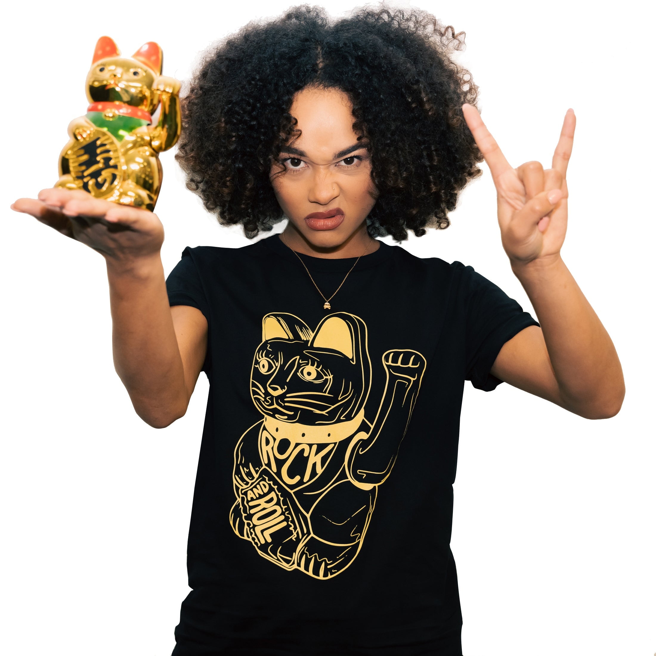 db deadbeat Lucky Cat Rock and Roll Motif Screen Print Eco-Friendly T ...