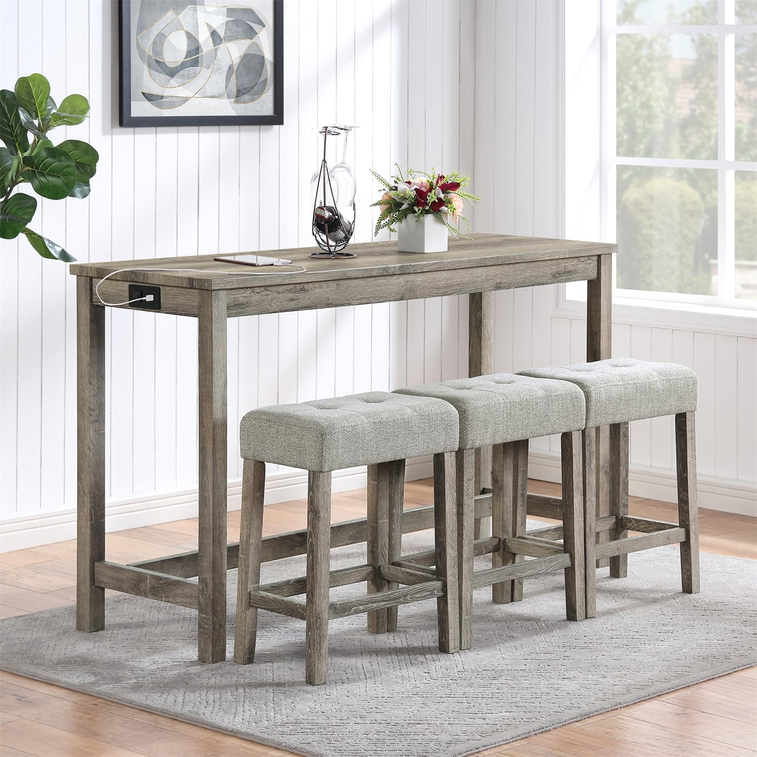 dbtygrnmi 59" 4 Piece Bar Set with -in Power Outlet Behind Couch Sofa ...