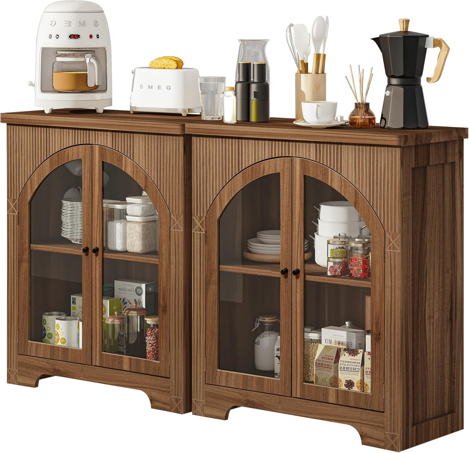 dbtygrnmi Sideboard Buffet Cabinet with Arched Glass Doors Buffet ...