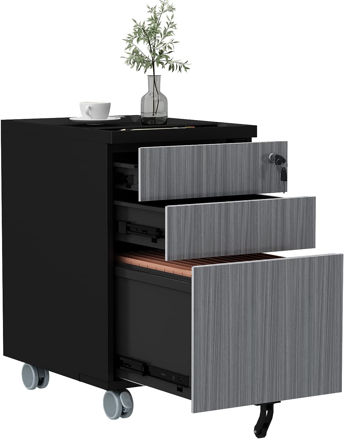 dbuibni 3 Drawer Locking File Cabinet Fully Assembled Except Casters ...