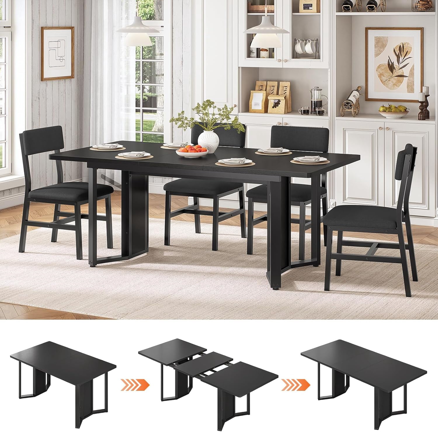 dbuibni 5-Piece Dining Set for 4-6 People 63" Extendable and 4 Chairs ...