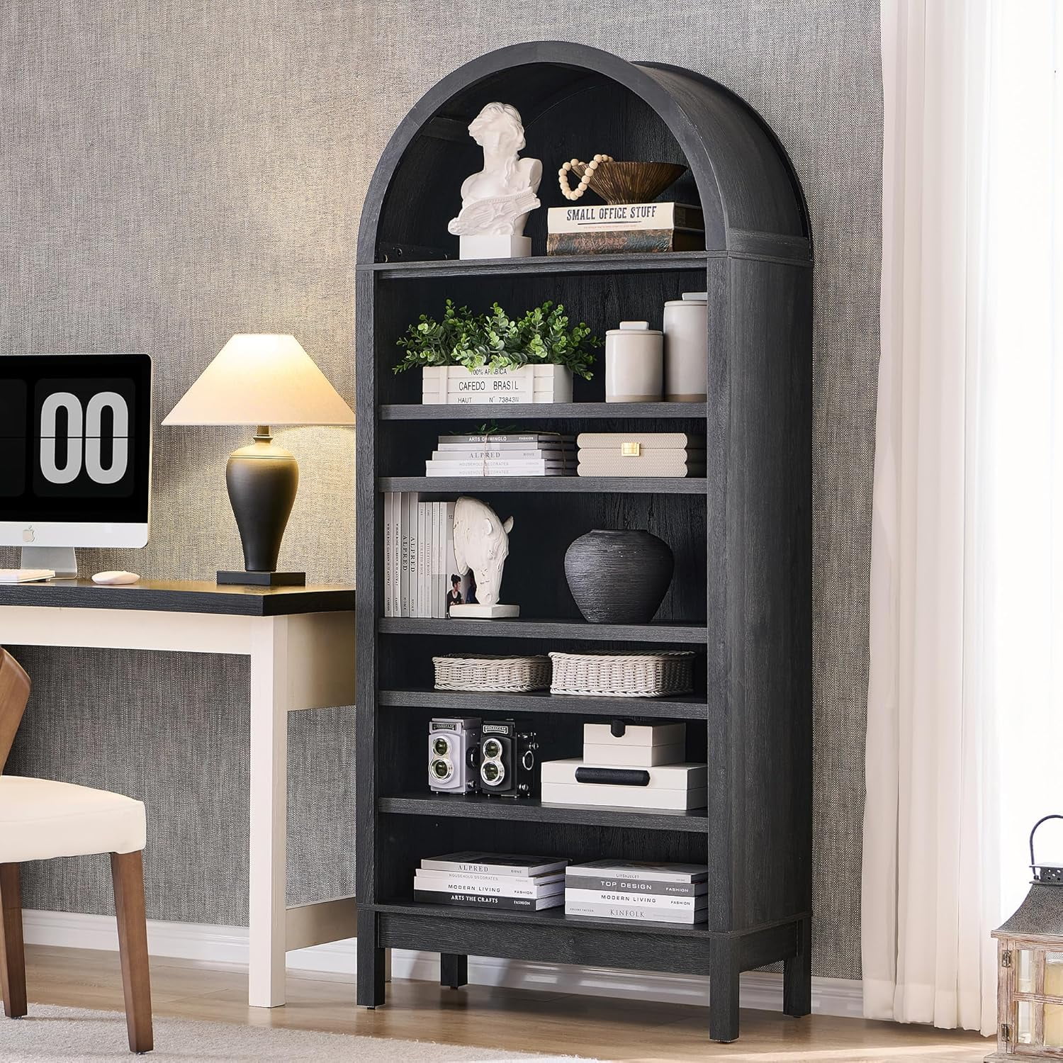 dbuibni 71" Tall Arched Bookshelf 8 Tiers Arch Bookcase with Storage ...