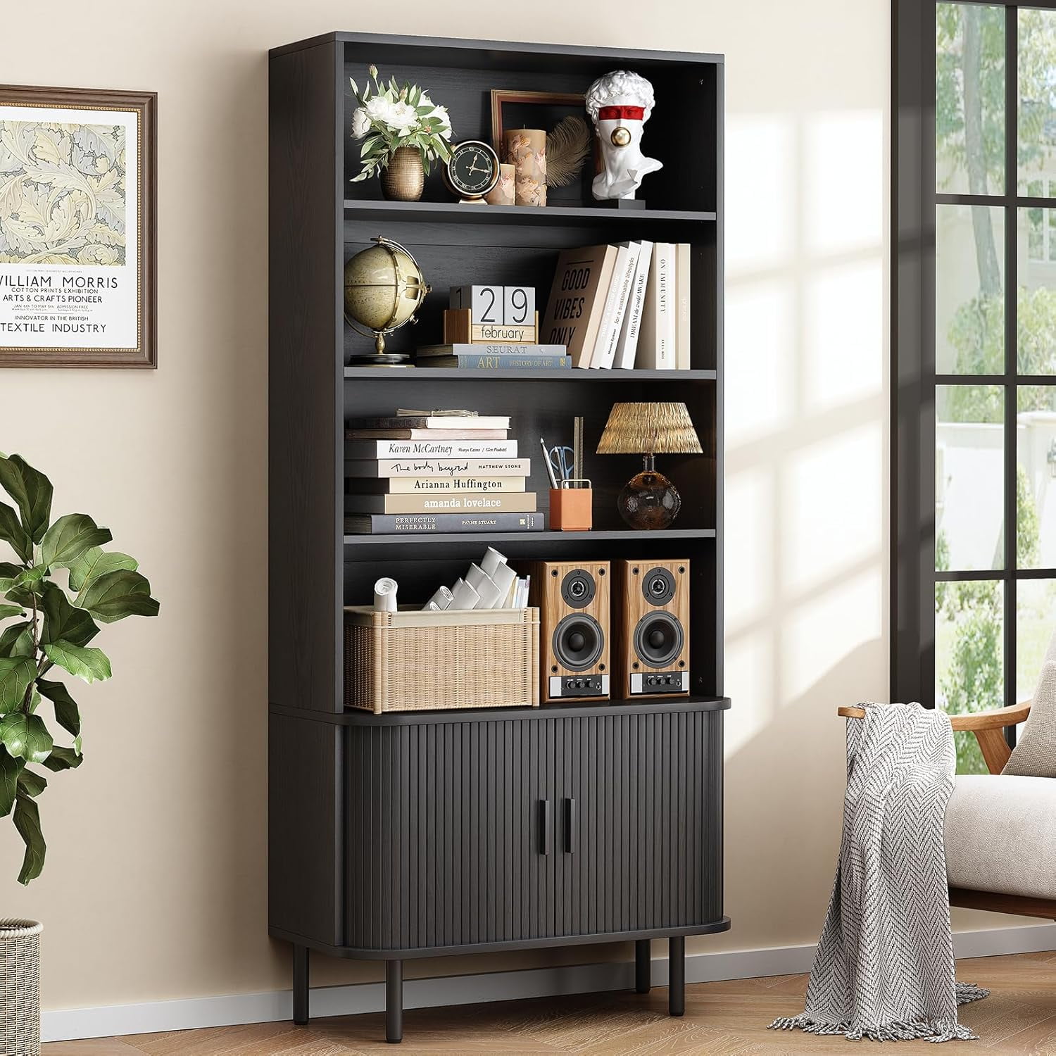 dbuibni 71" Tall Bookshelf 4-Tier Bookcase with Storage Cabinet ...