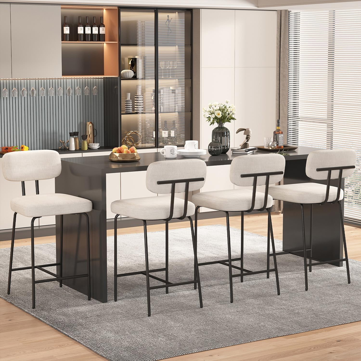dbuibni Counter Height Bar Stools 26" Black Fabric Counter Stools with ...