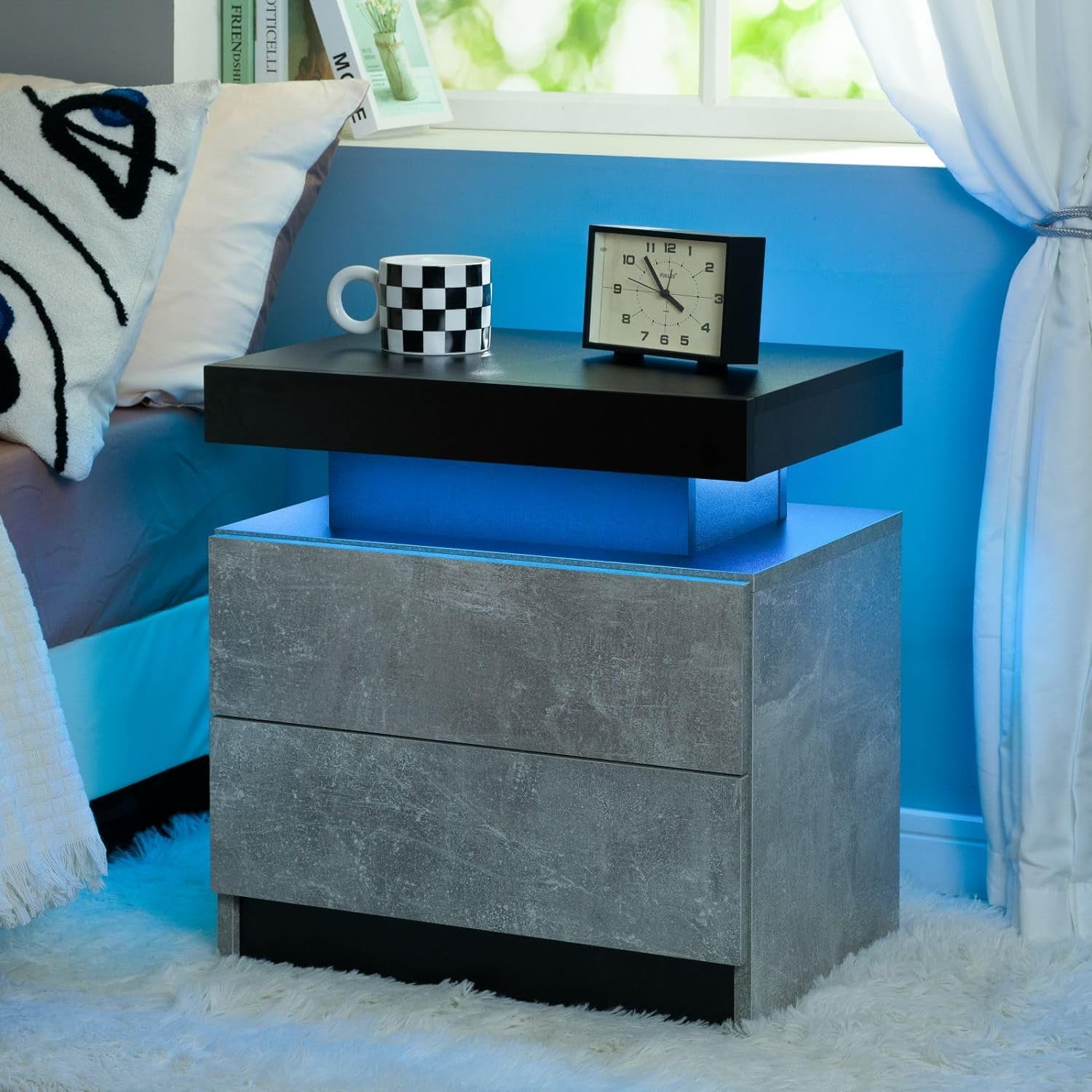 dbuibni LED Night Stand Nightstand with 2 Drawers Beside for Bedroom ...