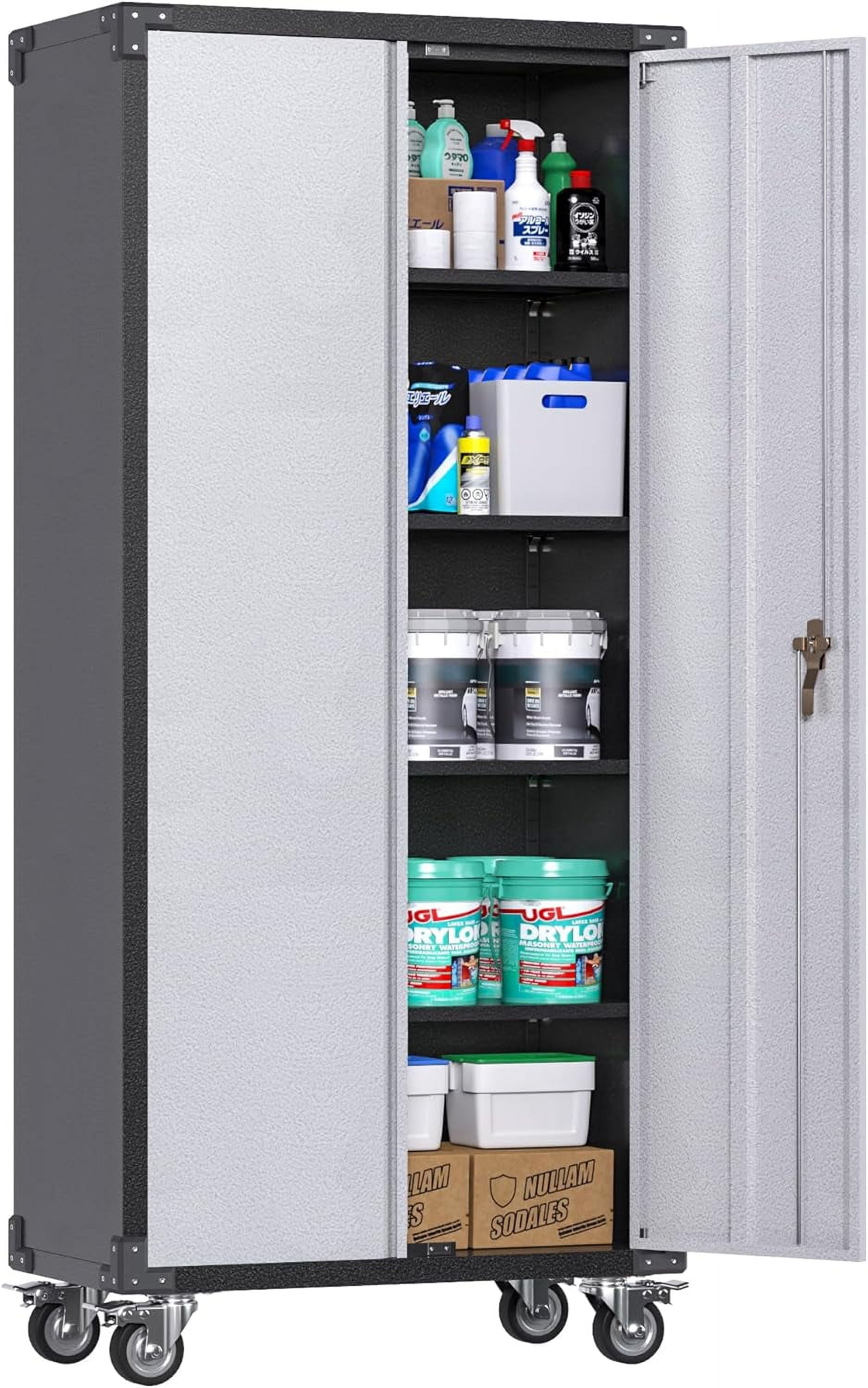 dbuibni Metal Storage Cabinets with Wheels 72" Steel Lockable Storage ...