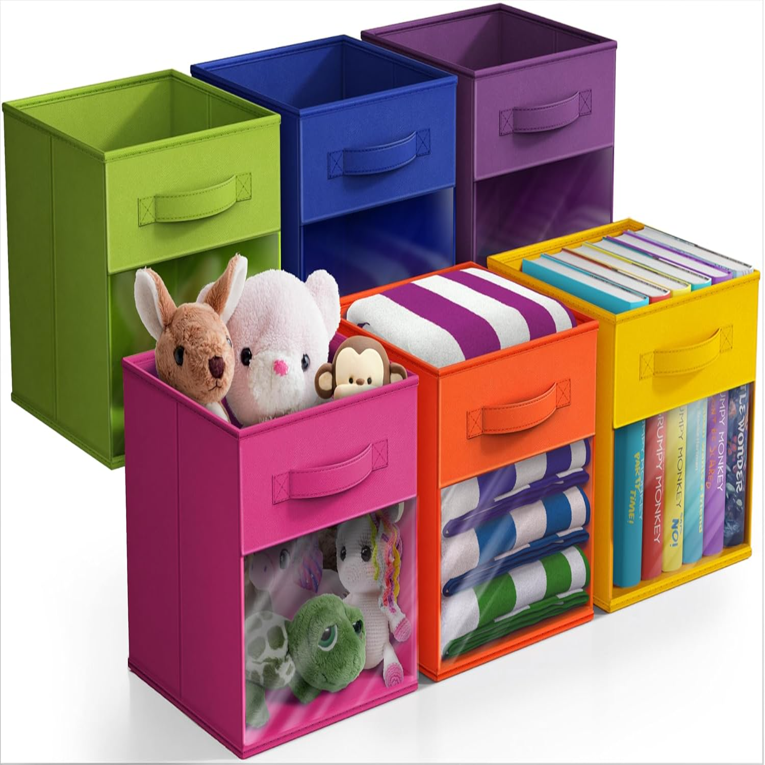 dbuonwo 11 Inch Storage Bins with Clear Window - 6 Foldable Baskets for ...