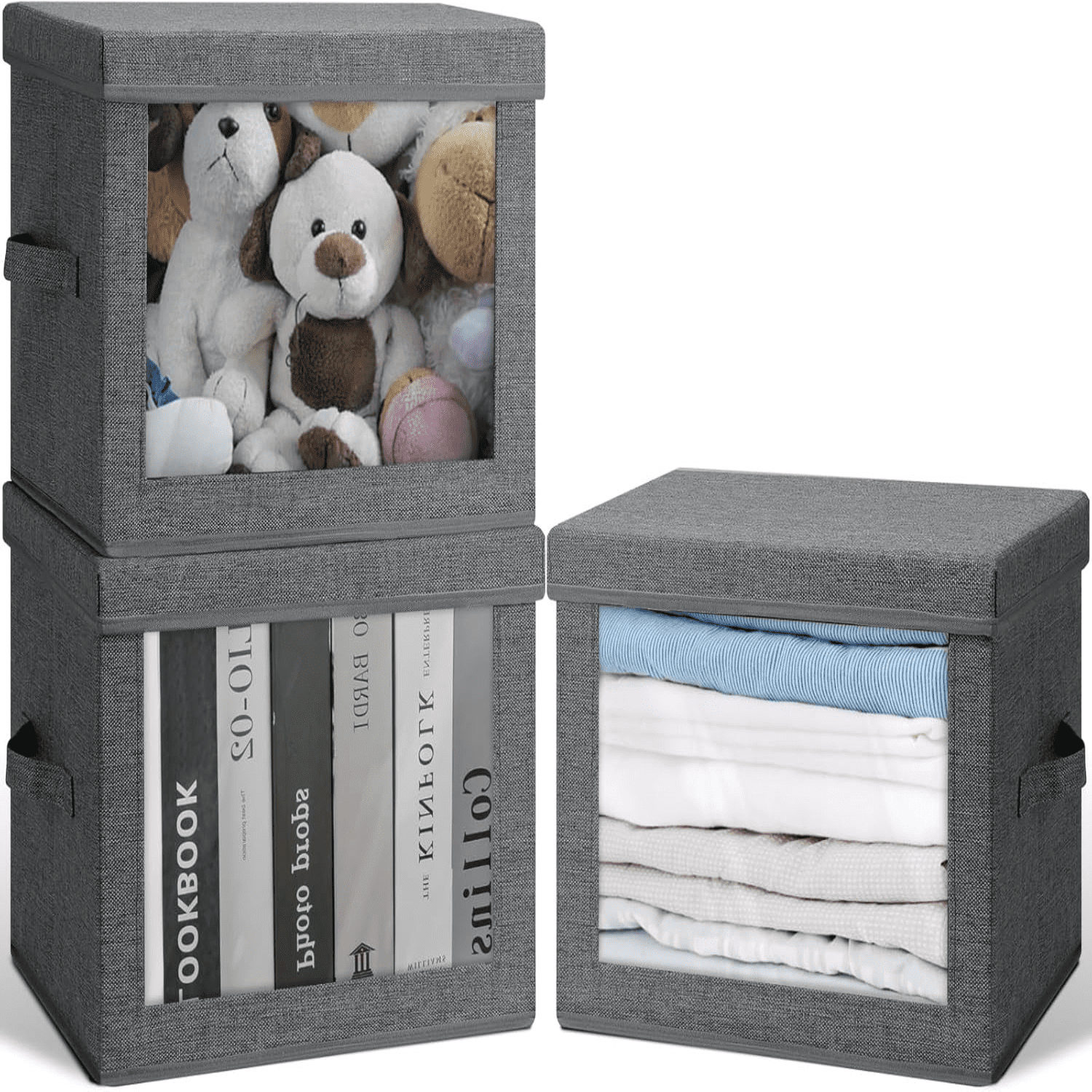 dbuonwo Large Collapsible Storage Bins with Lids 3 Pack Foldable Clear ...