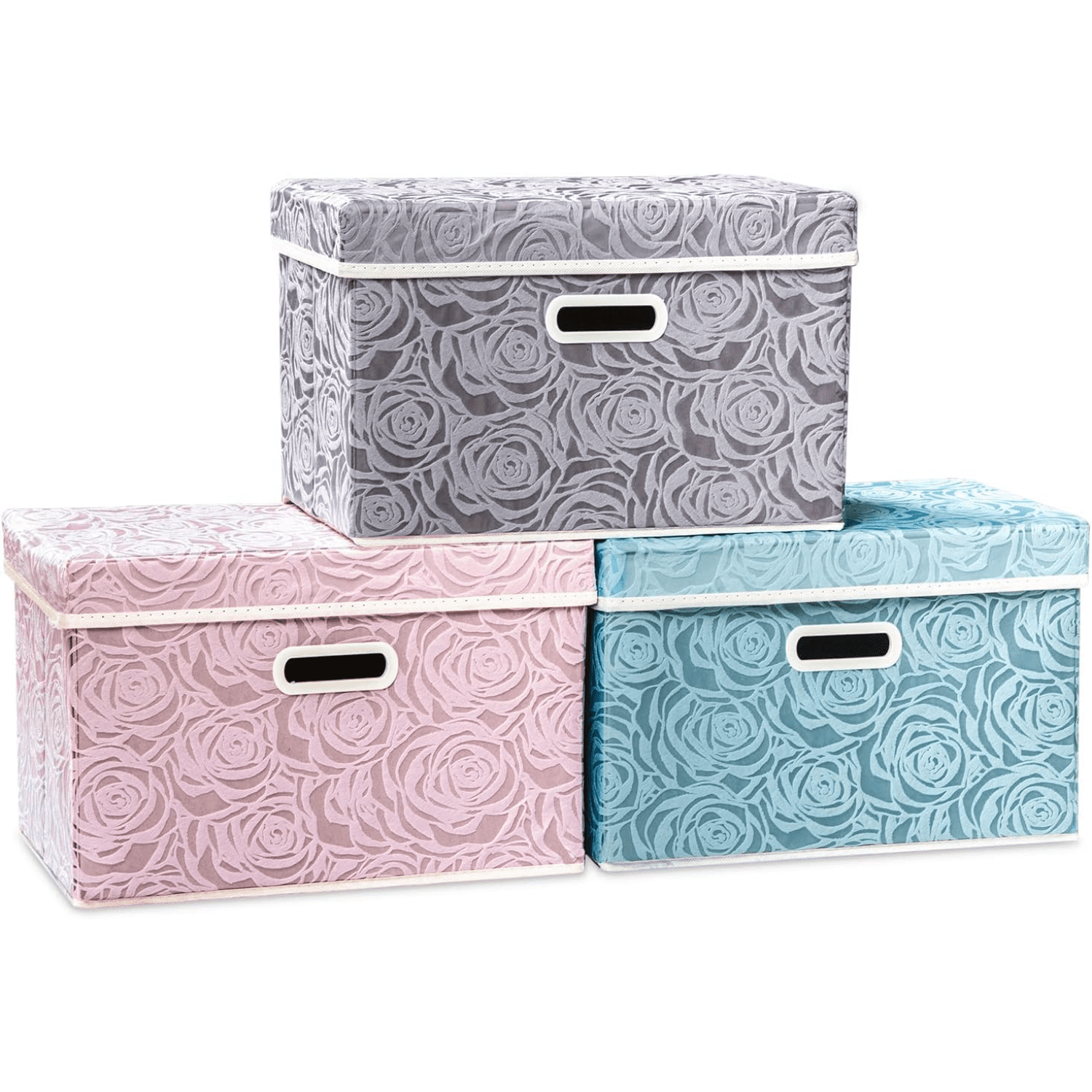 dbuonwo Larger Collapsible Storage Boxes with Lids Fabric Decorative ...