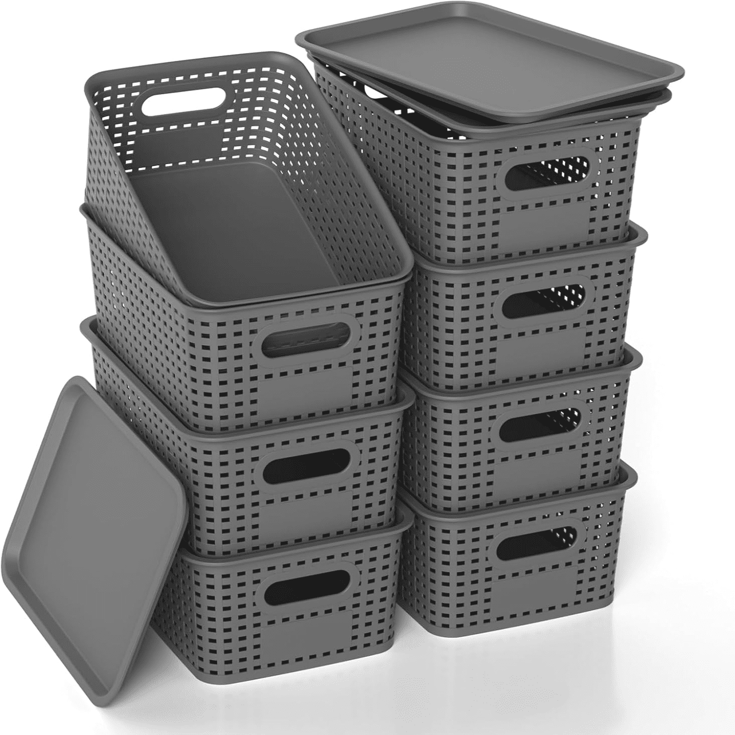dbuonwo Plastic Storage Baskets with Lid Stackable Storage Bins for ...