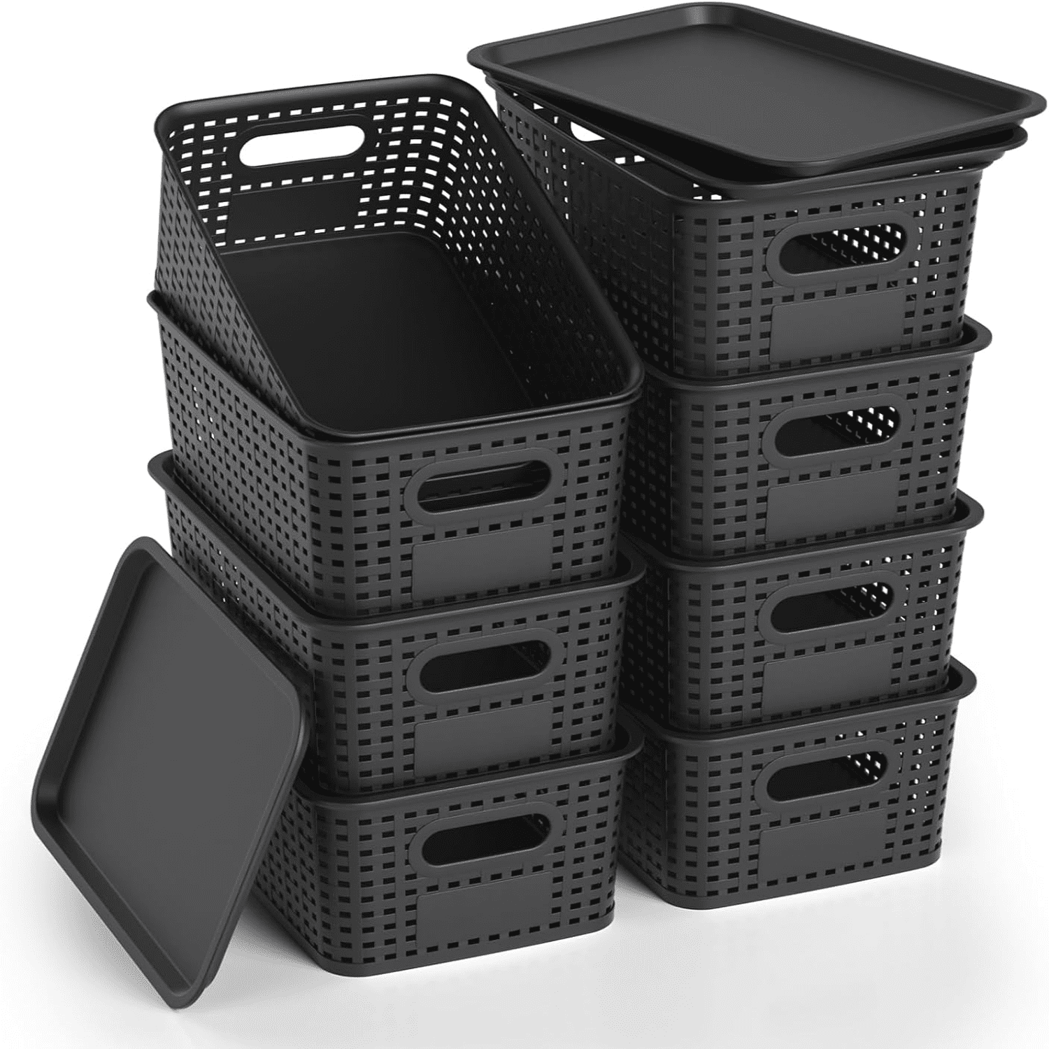 dbuonwo Plastic Storage Baskets with Lid Stackable Storage Bins for ...