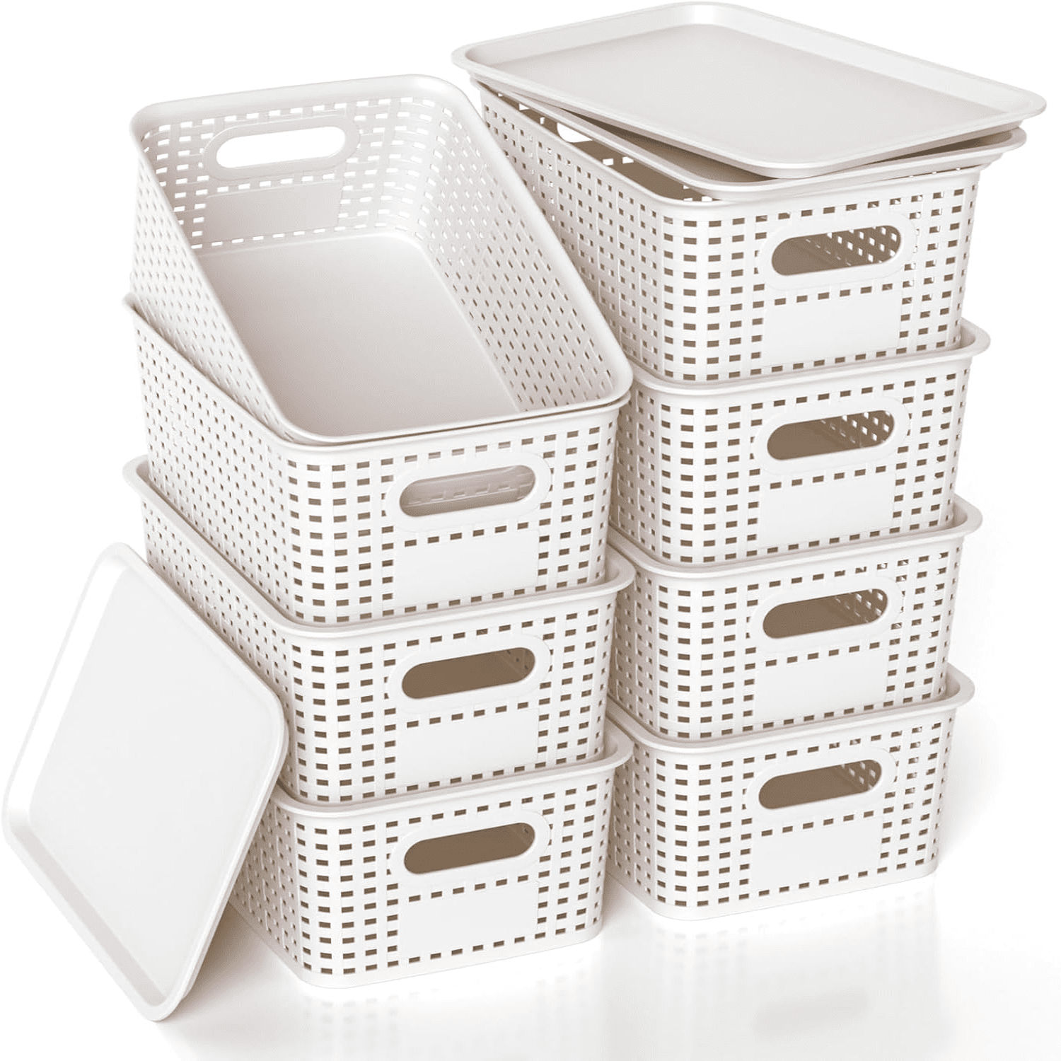 dbuonwo Plastic Storage Baskets with Lid Stackable Storage Bins for ...