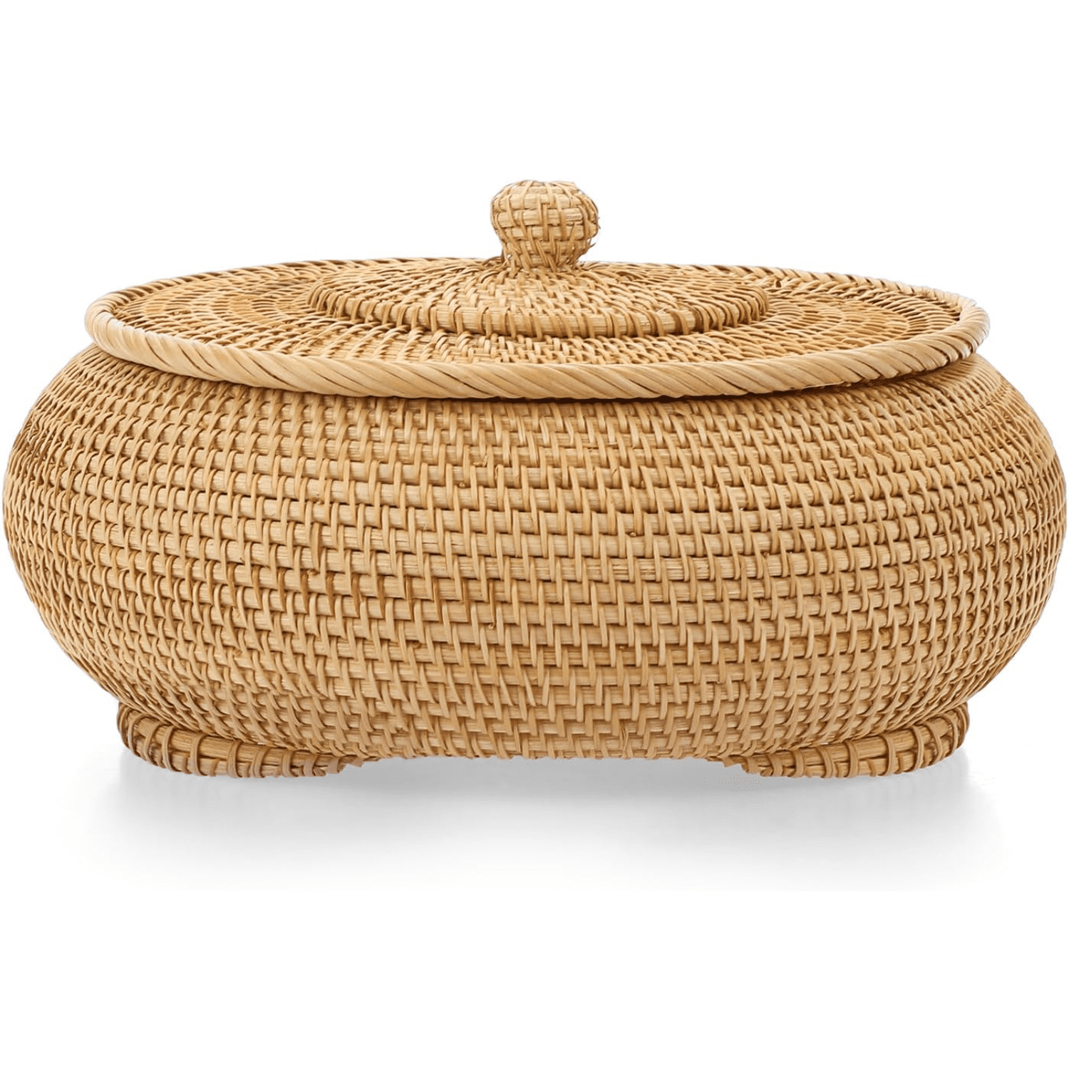 dbuonwo Round Rattan Boxes with Lid X-Large Woven Bread Basket Natural ...