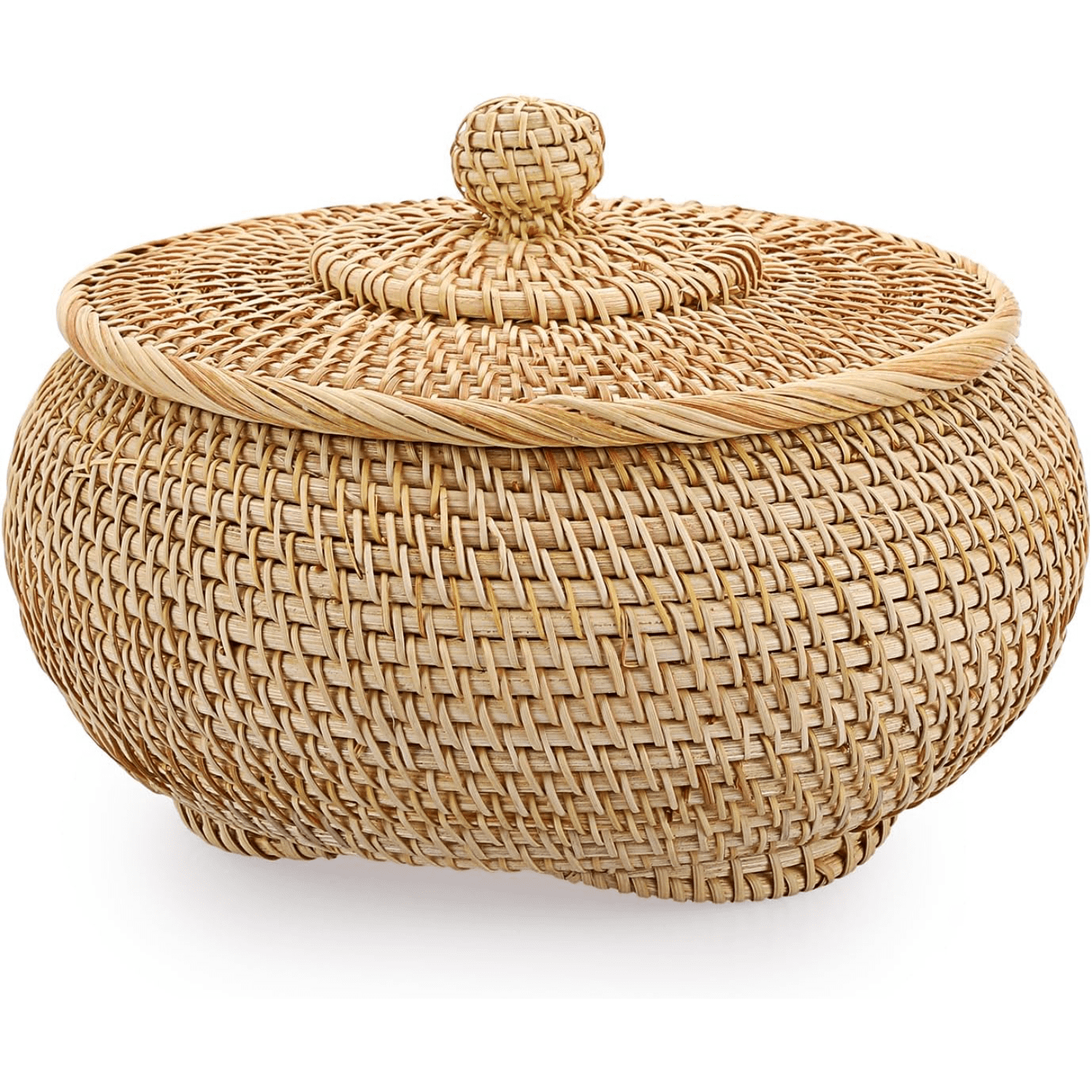 dbuonwo Round Rattan Boxes with Lid X-Large Woven Bread Basket Natural ...