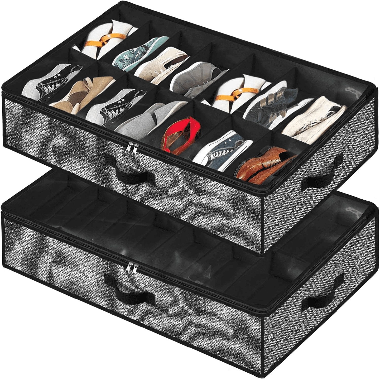dbuonwo Under Bed Shoe Storage Organizer for Closet 2 Pack- Fits 24 ...