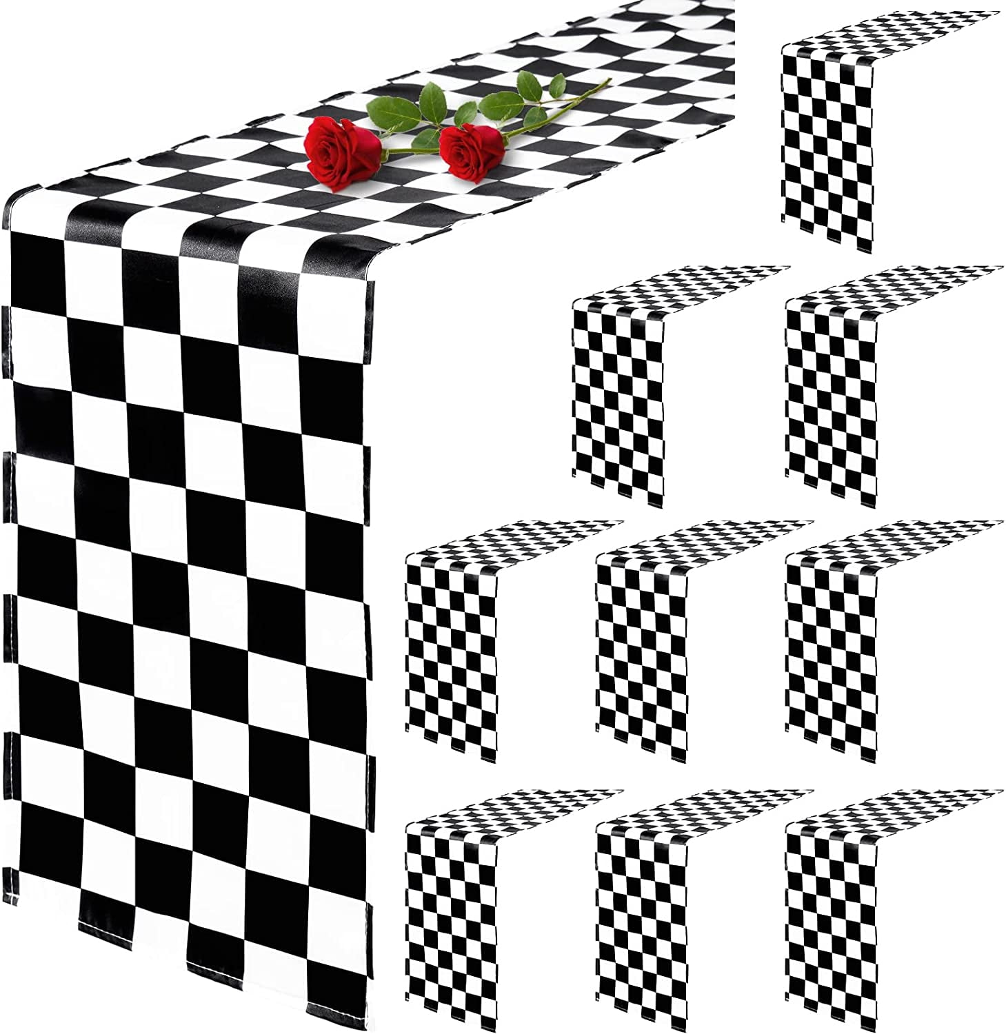 dbyuinbi 10 Pack Checkered Table Runner Black and White Checkerboard ...