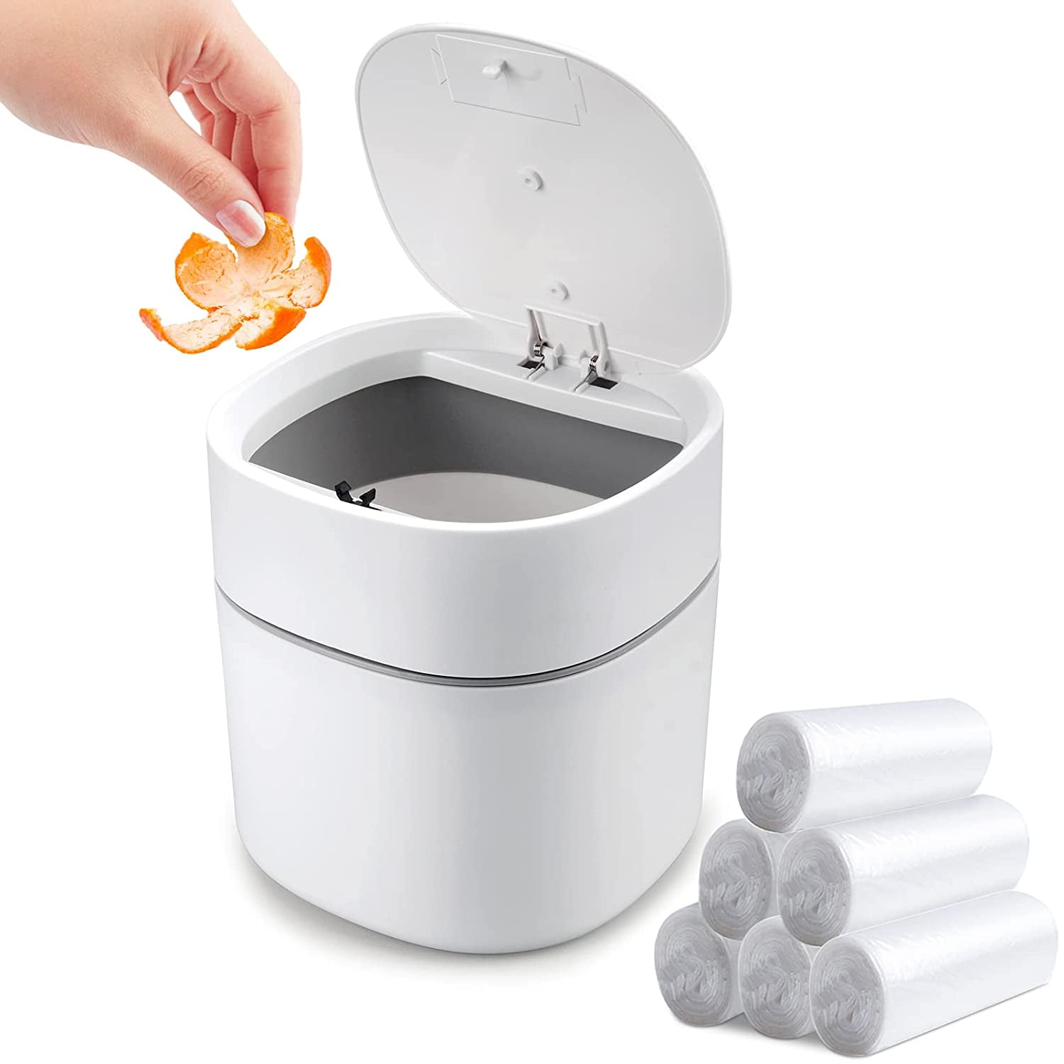 dbyuinbi Mini Desk Trash Can with Lid with Trash Bags 180 pcs Press-Top ...