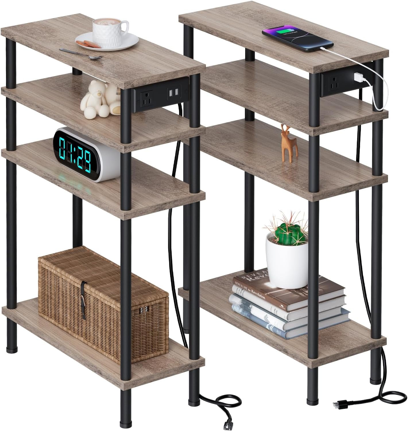 dbyuinbi Narrow Side Table with Charging Station 4 Tier Small End ...