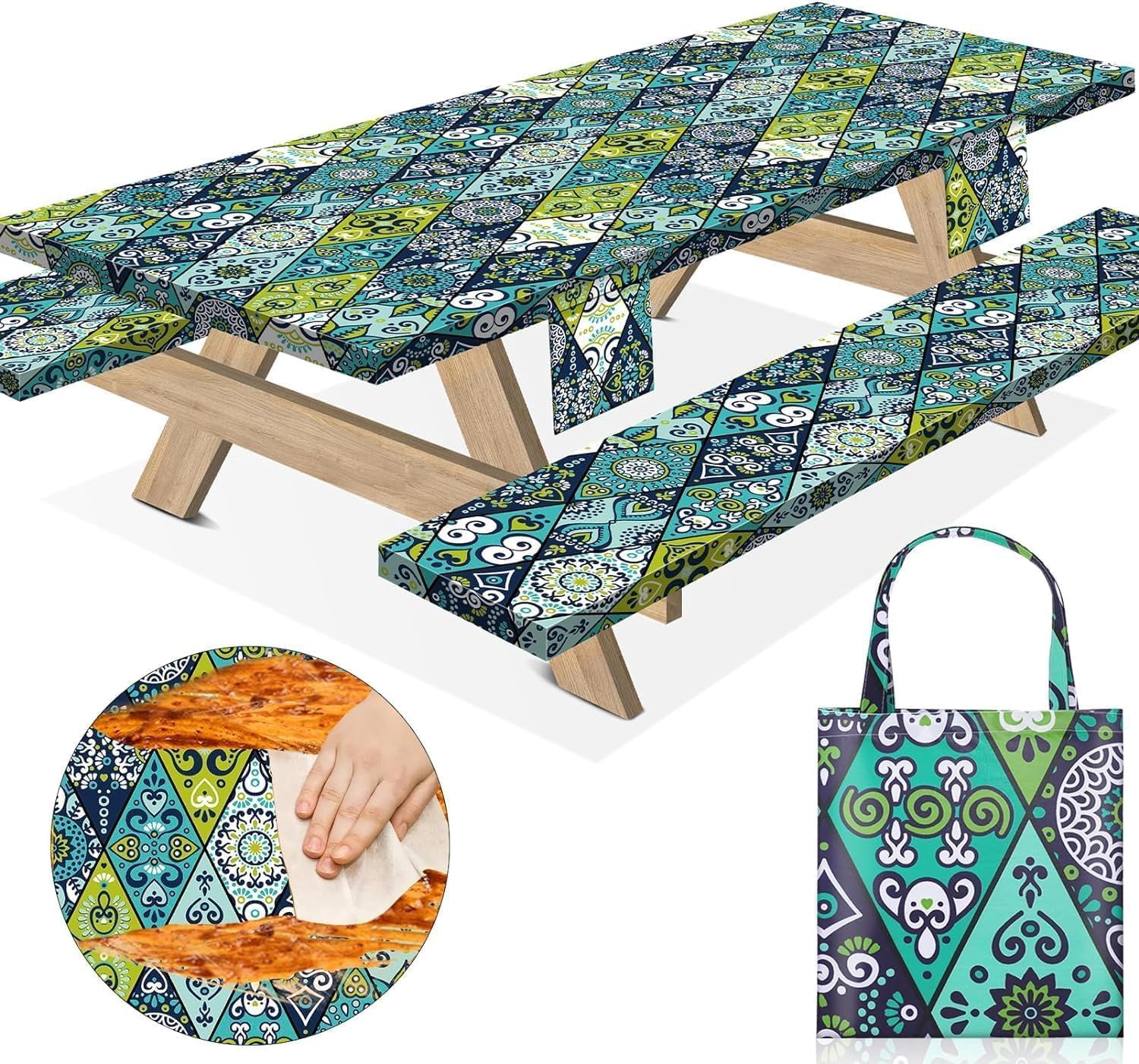 dbyuinbi Picnic Table Cover with Bench Covers 72×30Inch 3 Piece ...