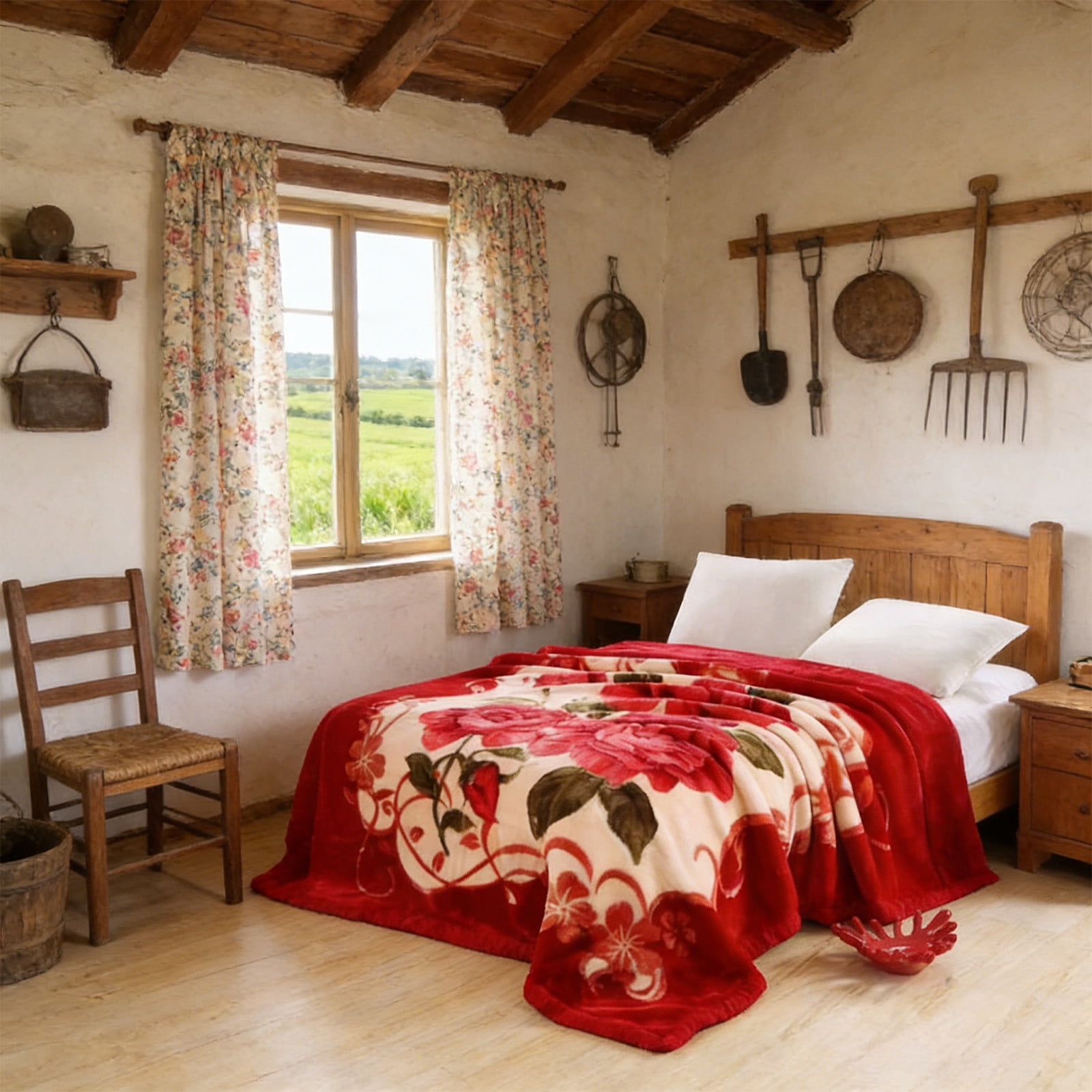 ddioayh Blanket Double-Layer Thick Raschel Warm Antistatic with Floral ...