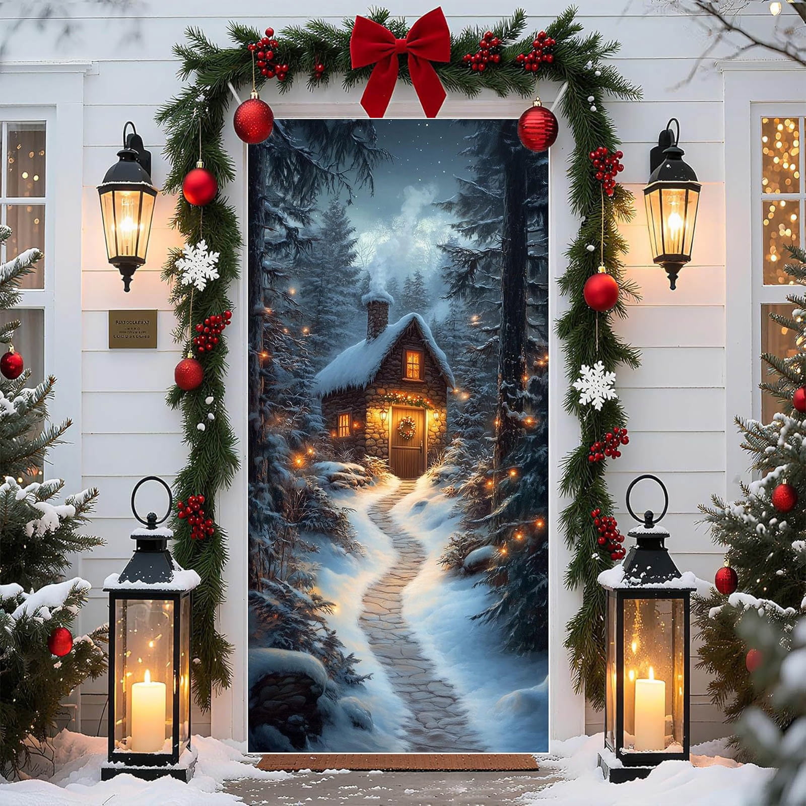 ddioayh Christmas Door Cover With Festive Gingerbread House Design For ...