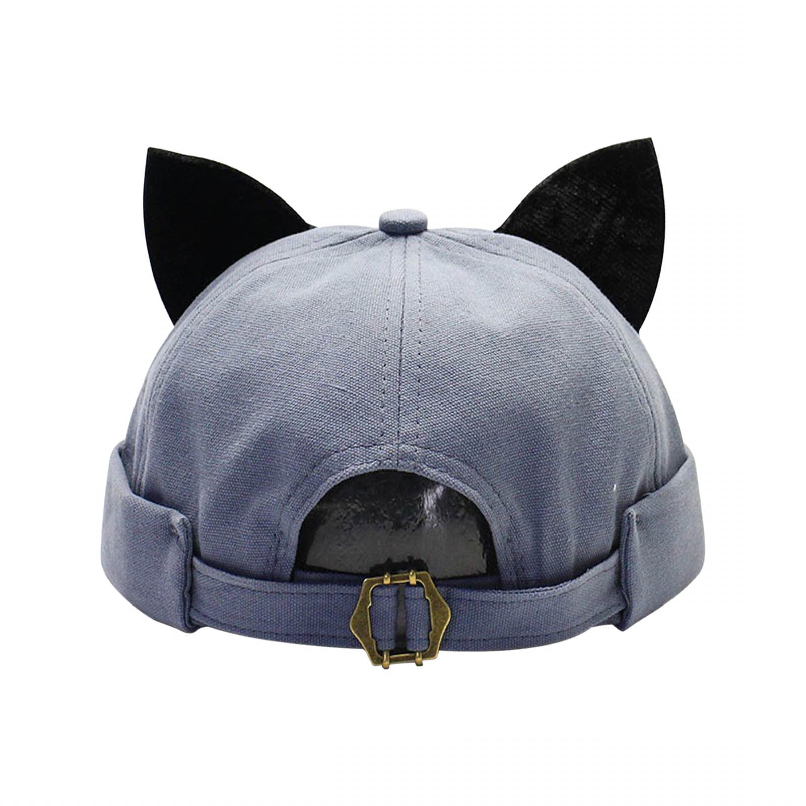 ddioayh Cat Ear Docker Cap Brimless Hats Beanie for Women Men Skull Cap ...