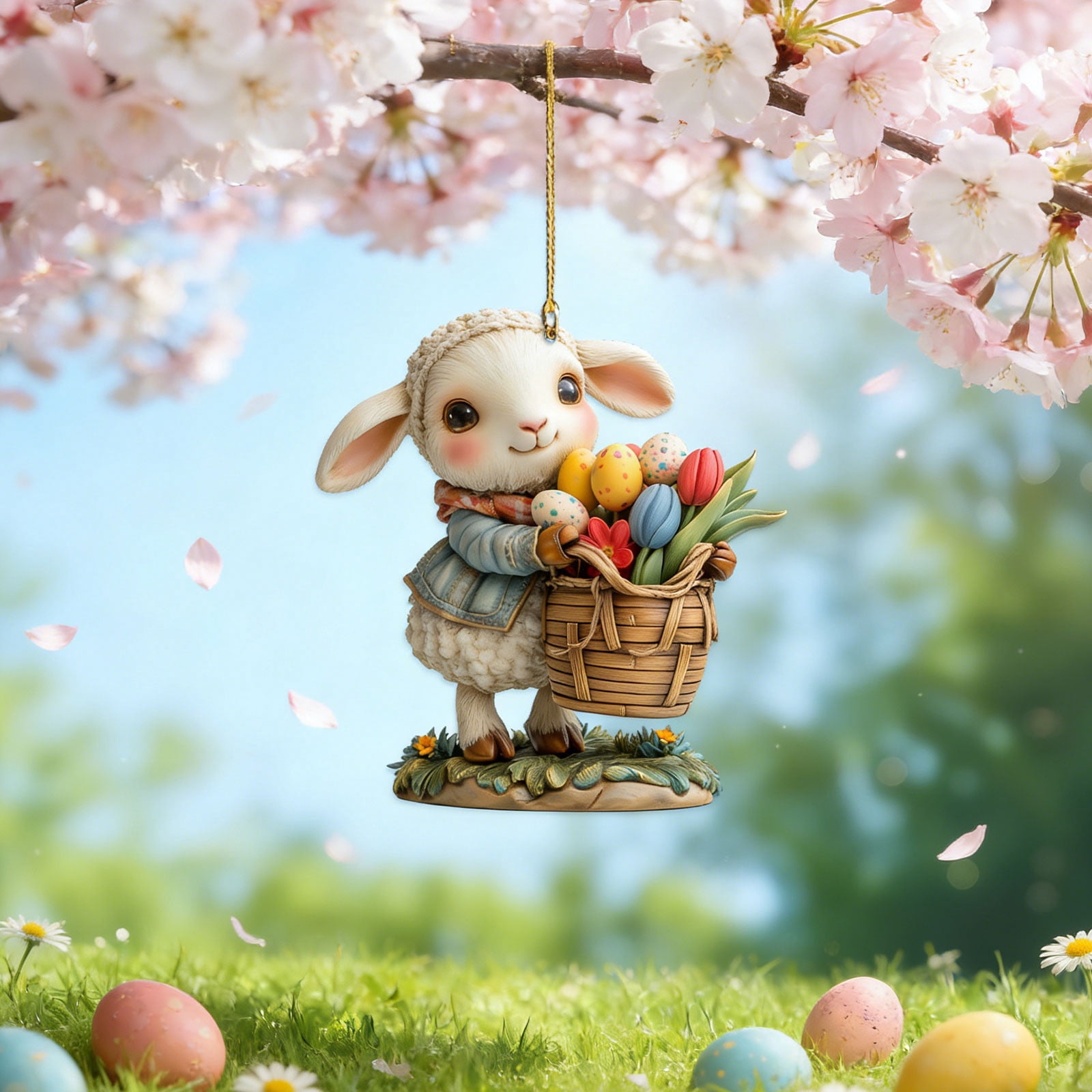 ddioayh Easter Decorations 2D Flat Bunny and Egg Hanging Ornaments for ...