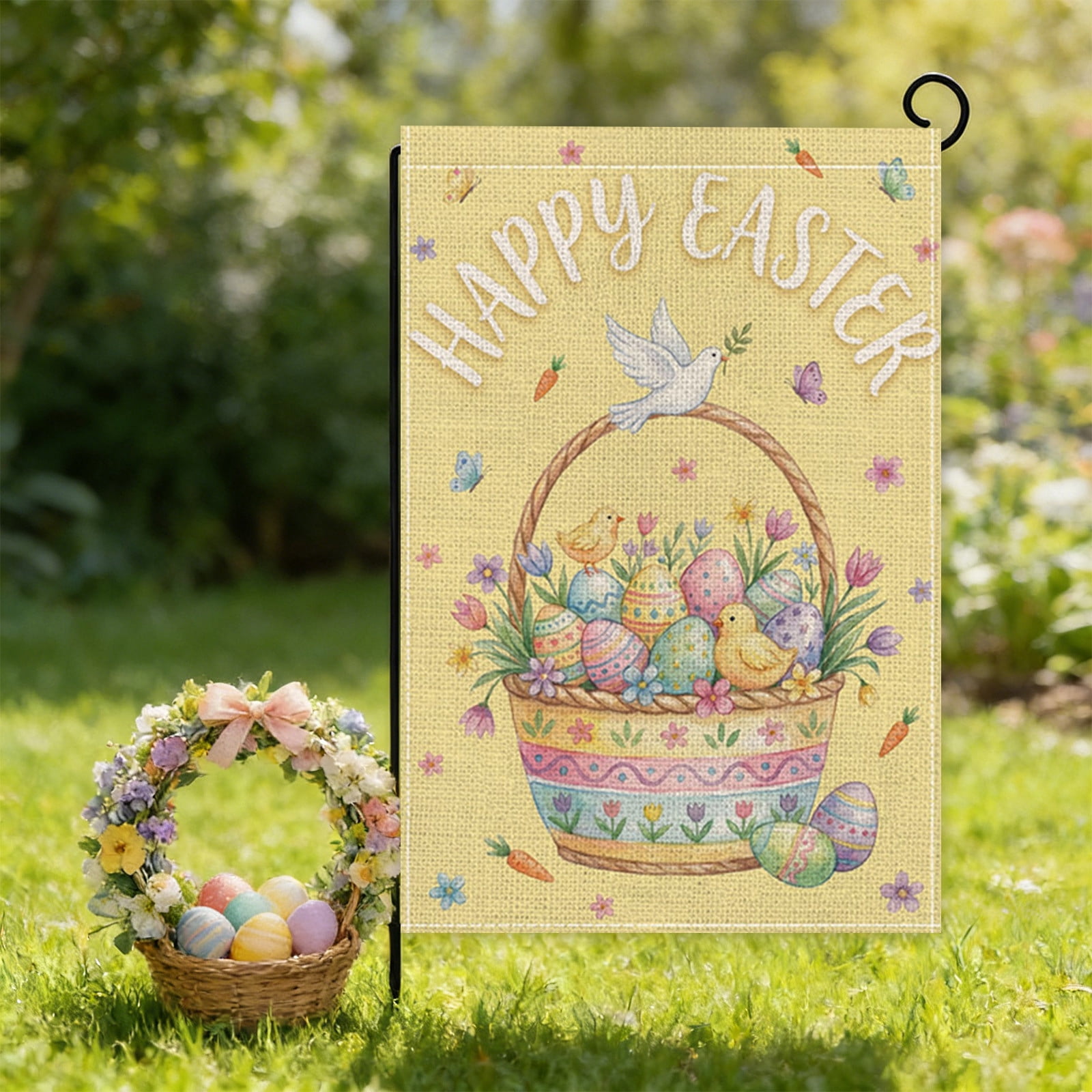 ddioayh Garden Flag Easter Themed Bunny Egg Printed Outdoor Holiday ...