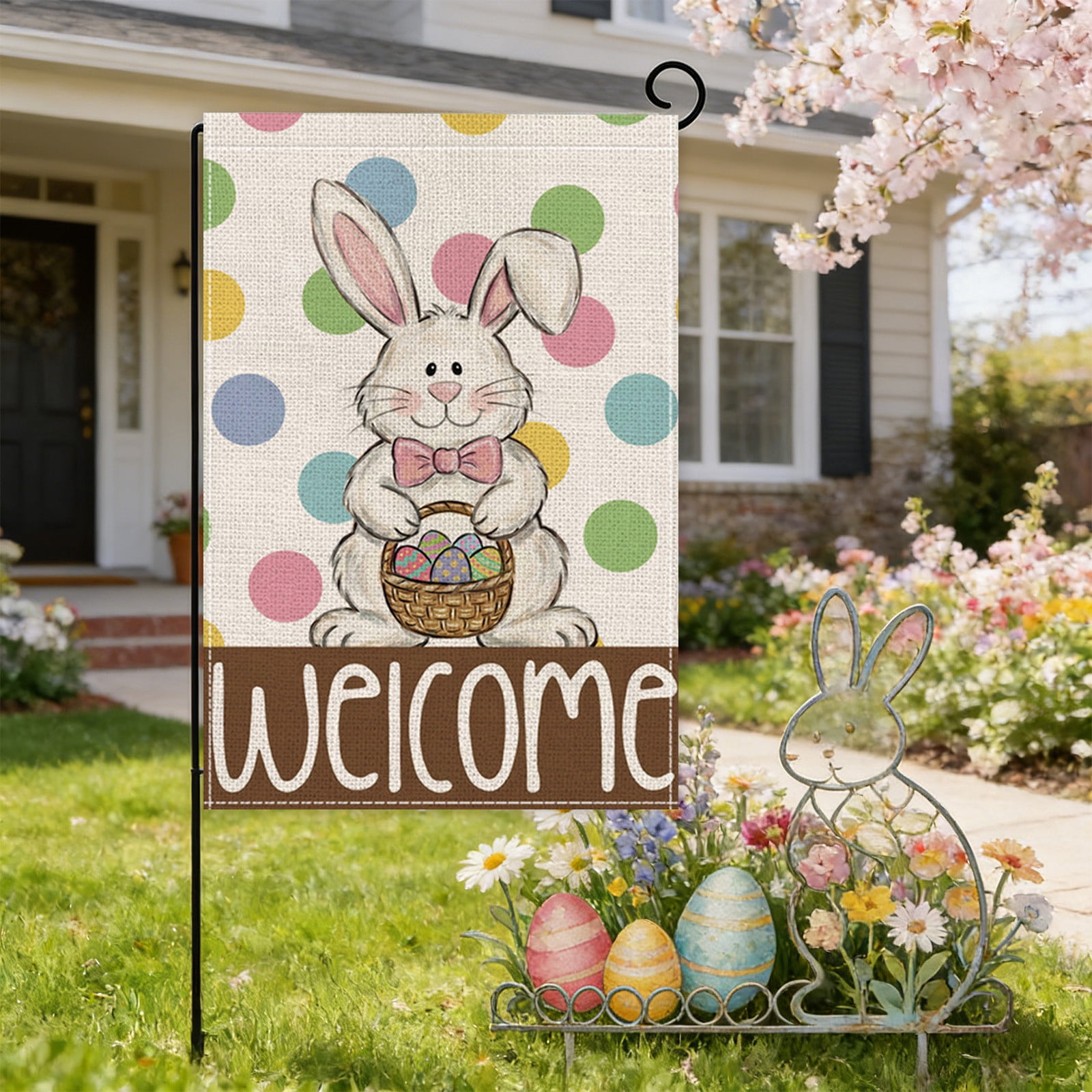 ddioayh Garden Flag Easter Themed Bunny Egg Printed Outdoor Holiday ...