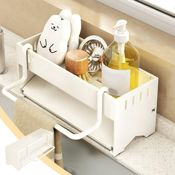 ddioayh Kitchen Sponge Rack Stainless Steel Multifunctional with Hanging Rod Dishcloth Holder ...