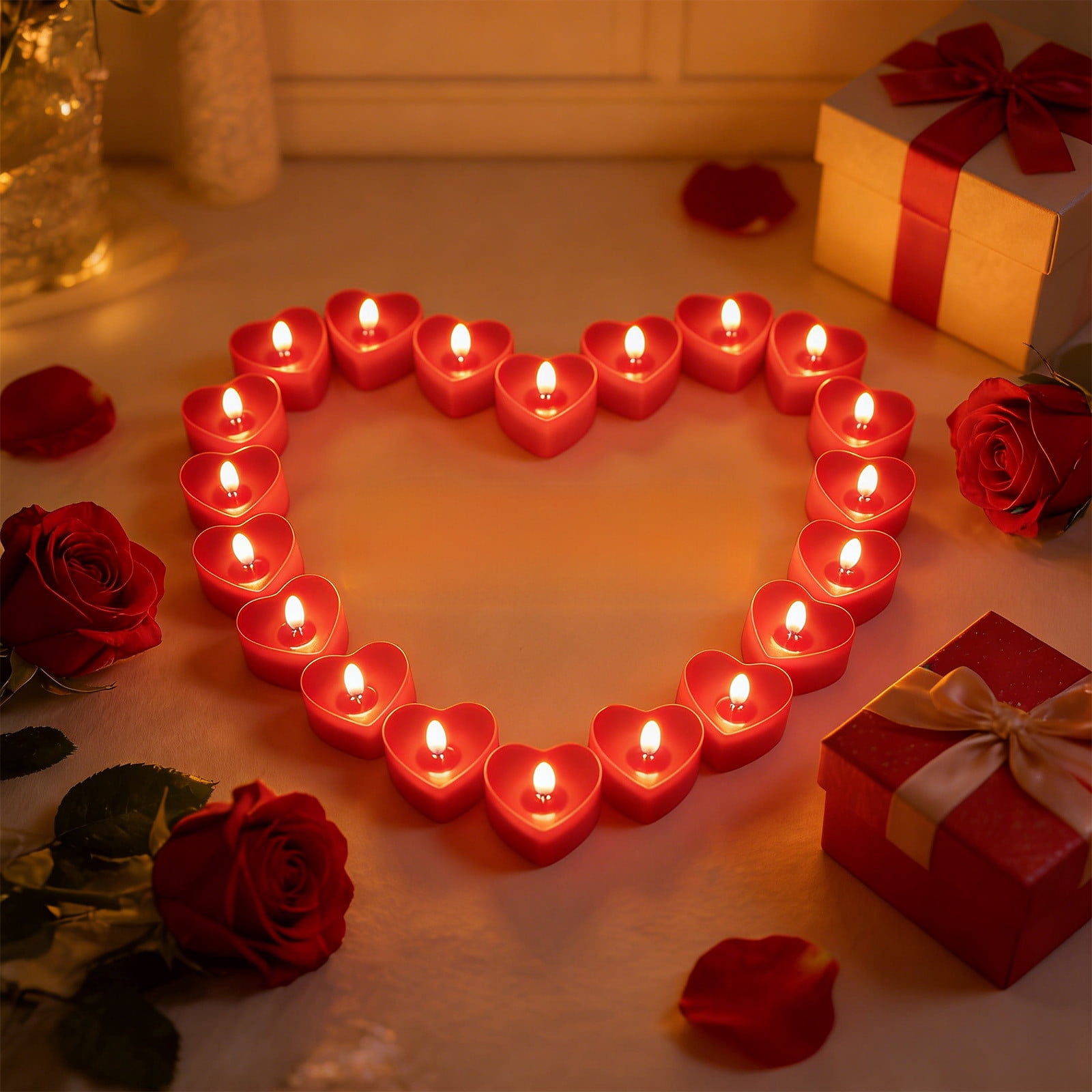 ddioayh LED Tea Lights Heart-Shaped Realistic Flickering Flameless ...