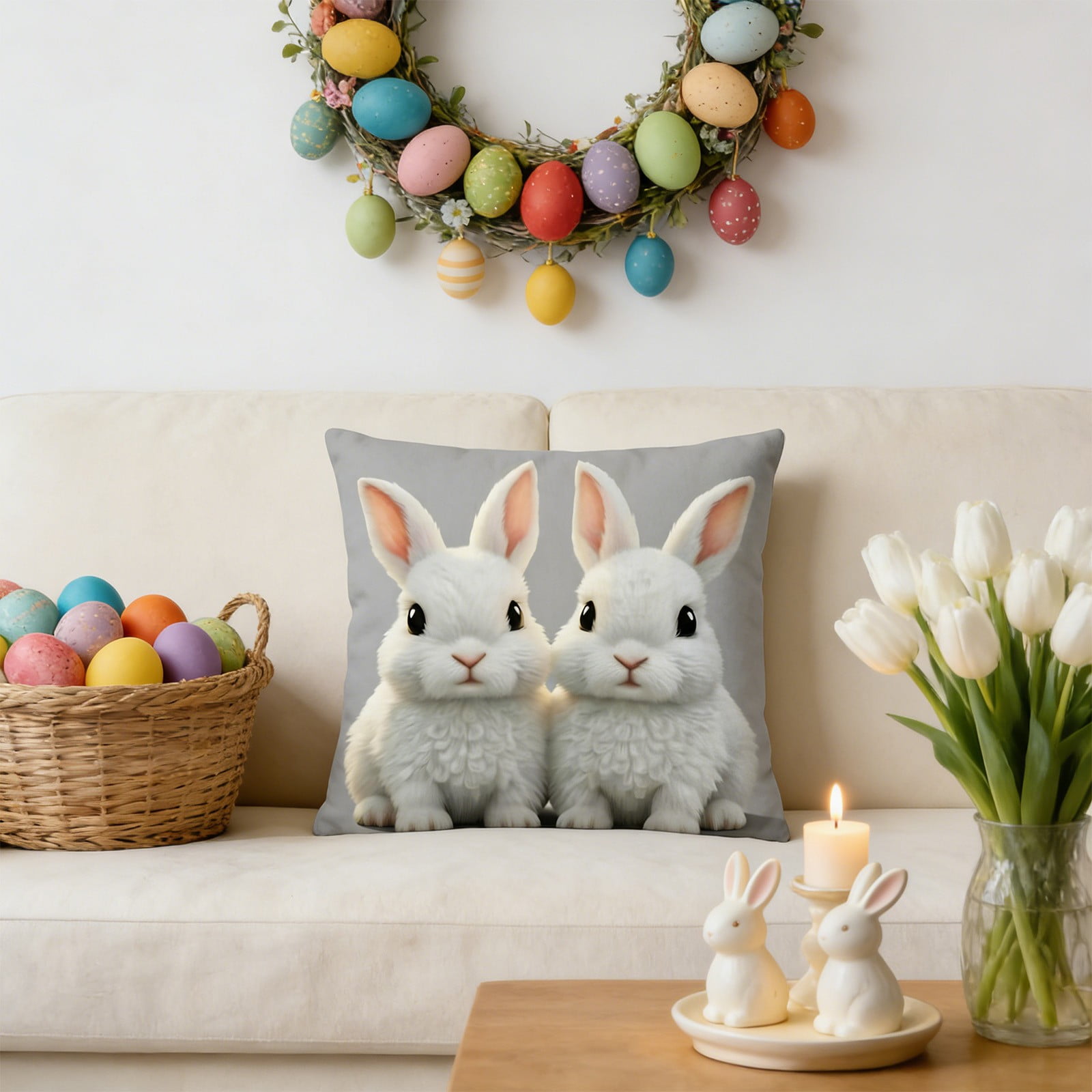 ddioayh Pillowcase Easter Rabbit Design Short Lint Material Soft Touch ...