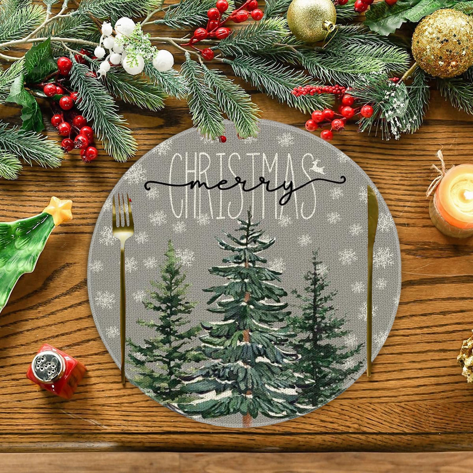 ddioayh Placemats Christmas Insulated Round Heat Resistant Kitchen ...